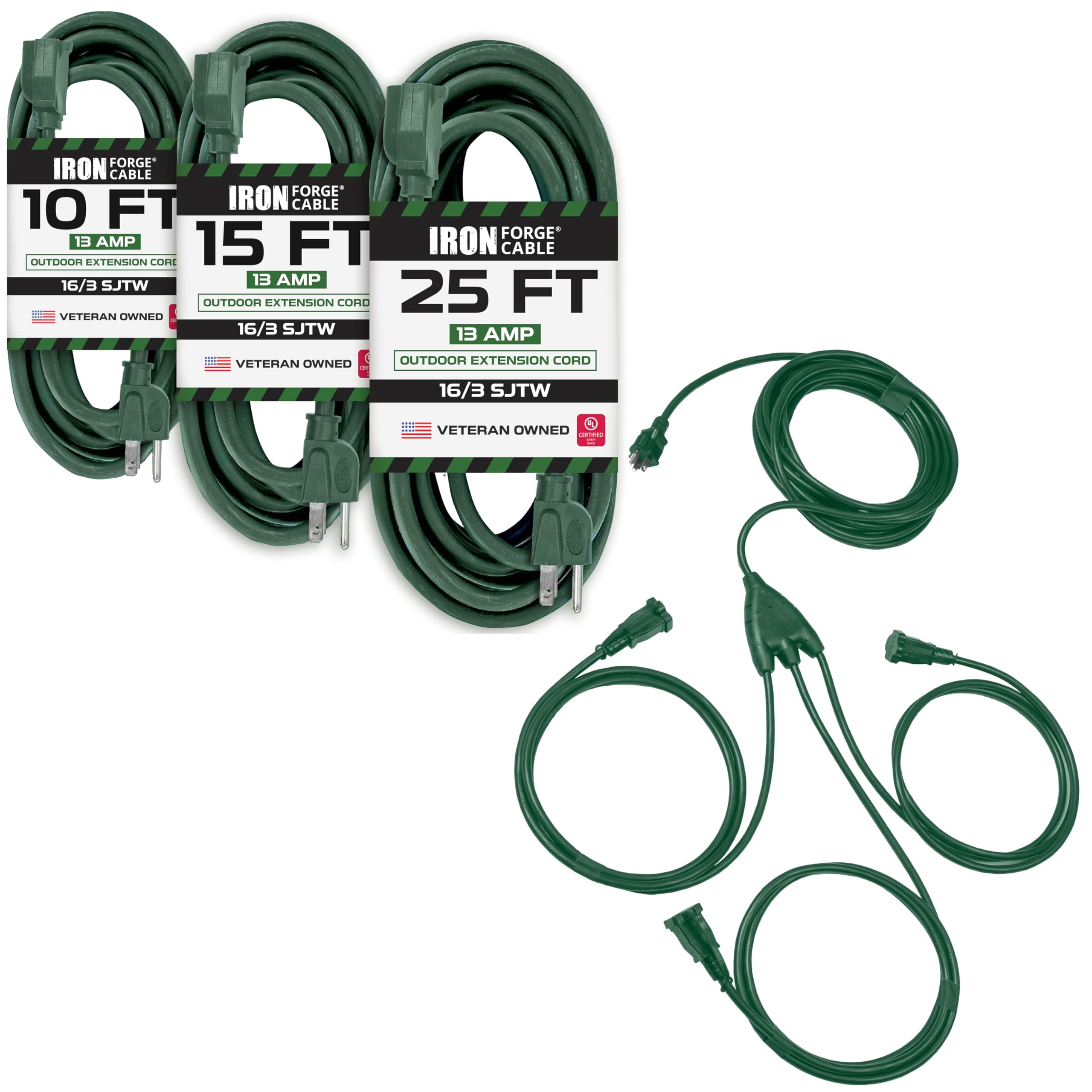 Iron Forge Cable Outdoor Extension Cord 3 Pack, 10ft 15ft & 25ft 16/3 ...