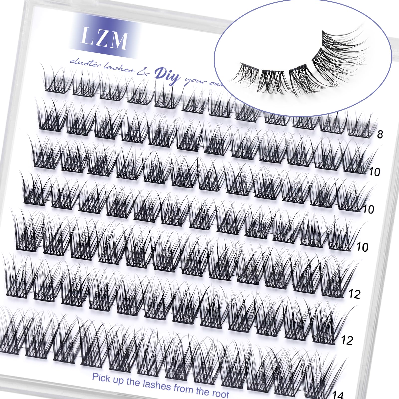 LZM Cluster Lashes 8-14mm Individual Eyelashes C Curl Lashes Individual ...