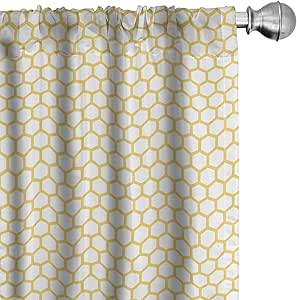 Amazon.com: Ambesonne Yellow and White Curtains, Hexagonal Pattern Honeycomb Beehive Simplistic ...