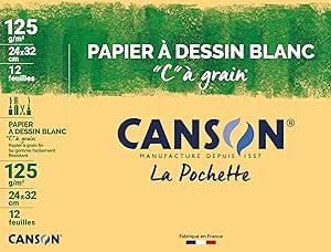 Canson “C à Grain” Drawing Paper, Pack of 12 Sheets, 24 x 32 cm 125 g ...