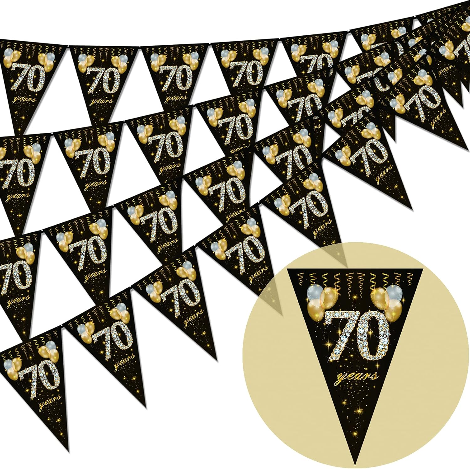Amazon.com: 70th Birthday Bunting, Happy Bunting Flags, 40 Pieces ...