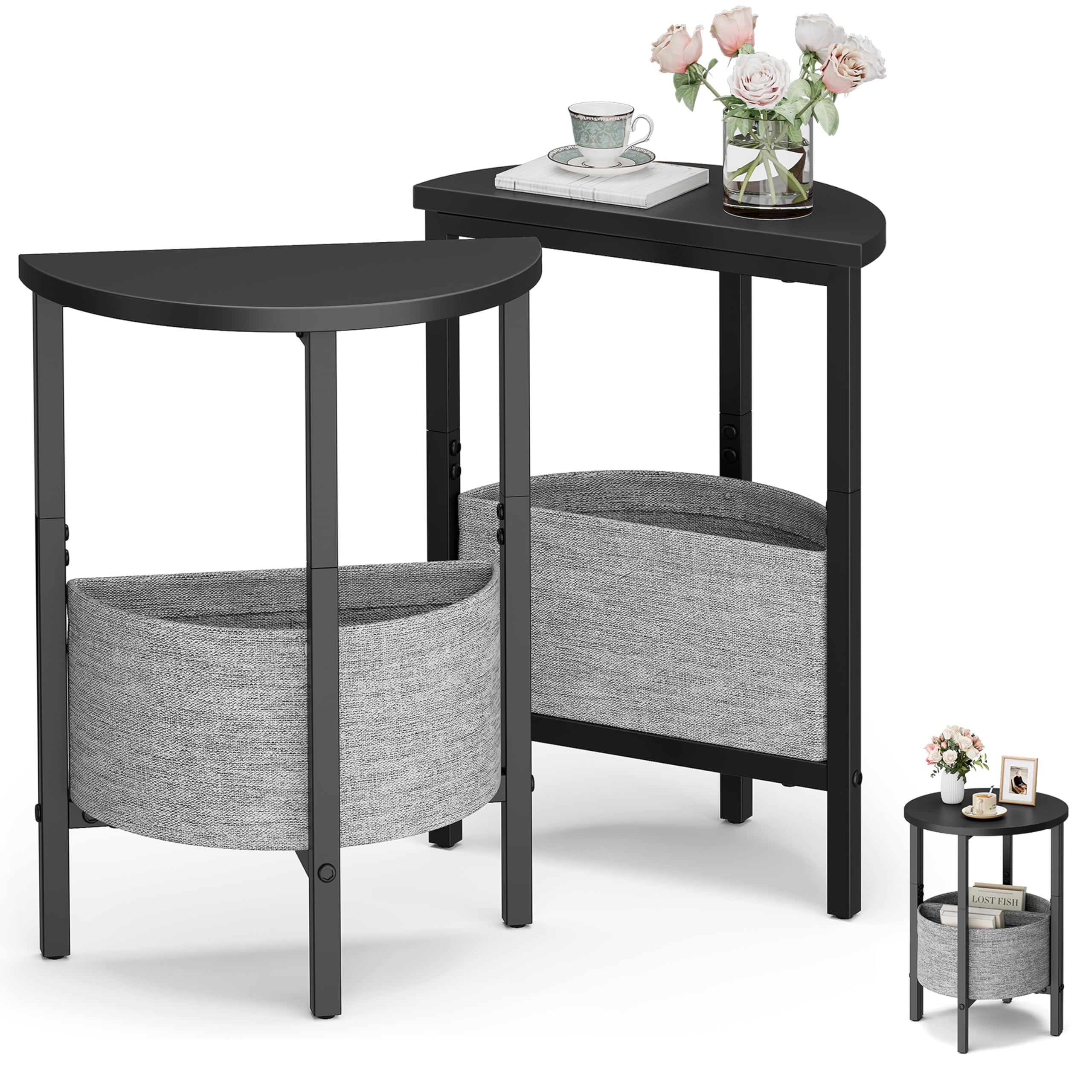 Amazon.com: VAGUSICC Side Table, Small Round End Table with Fabric ...