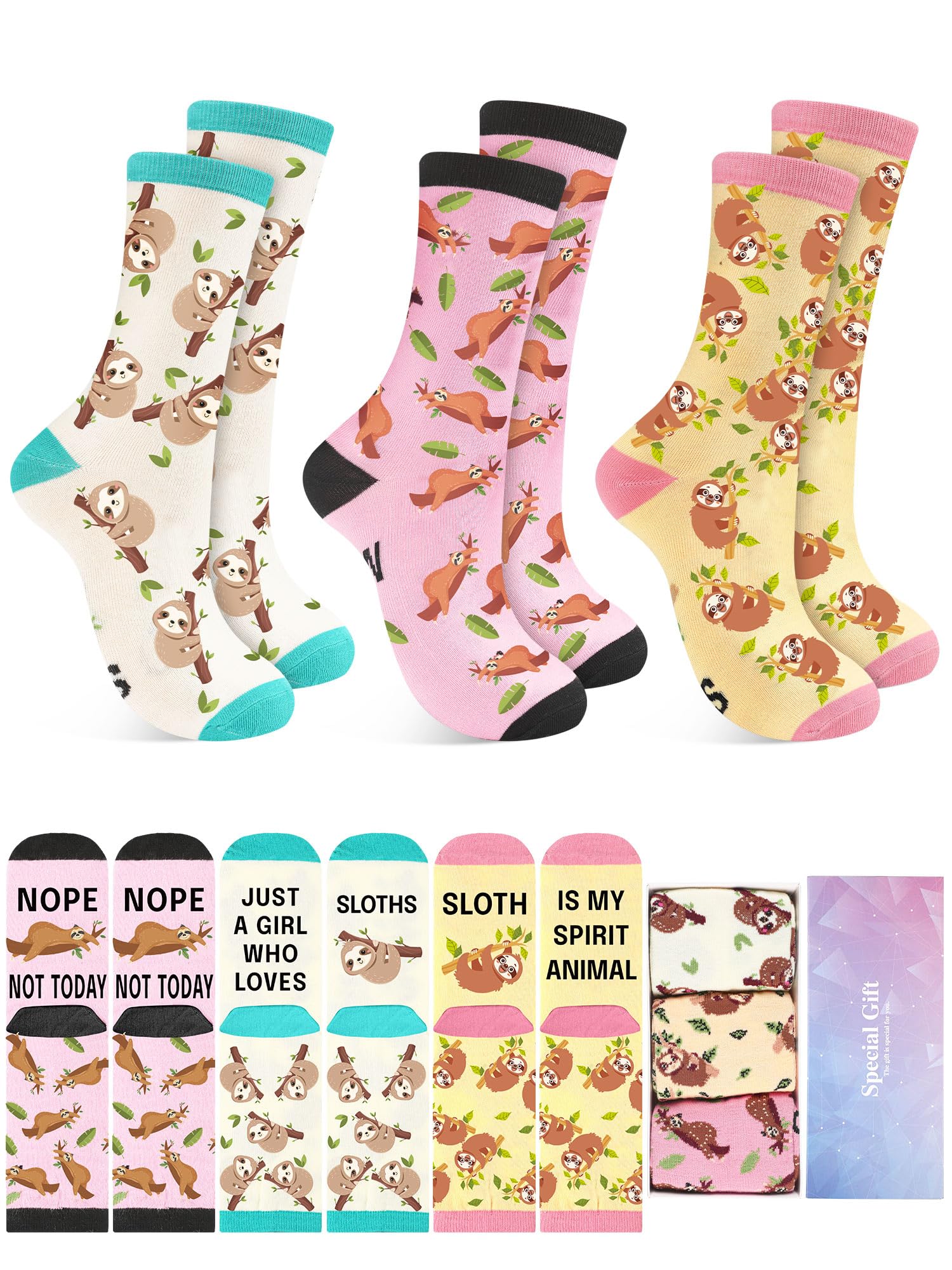 Amazon.com: Glitopper 3 Pair Funny Sloth Socks Women Sloth Gifts for ...