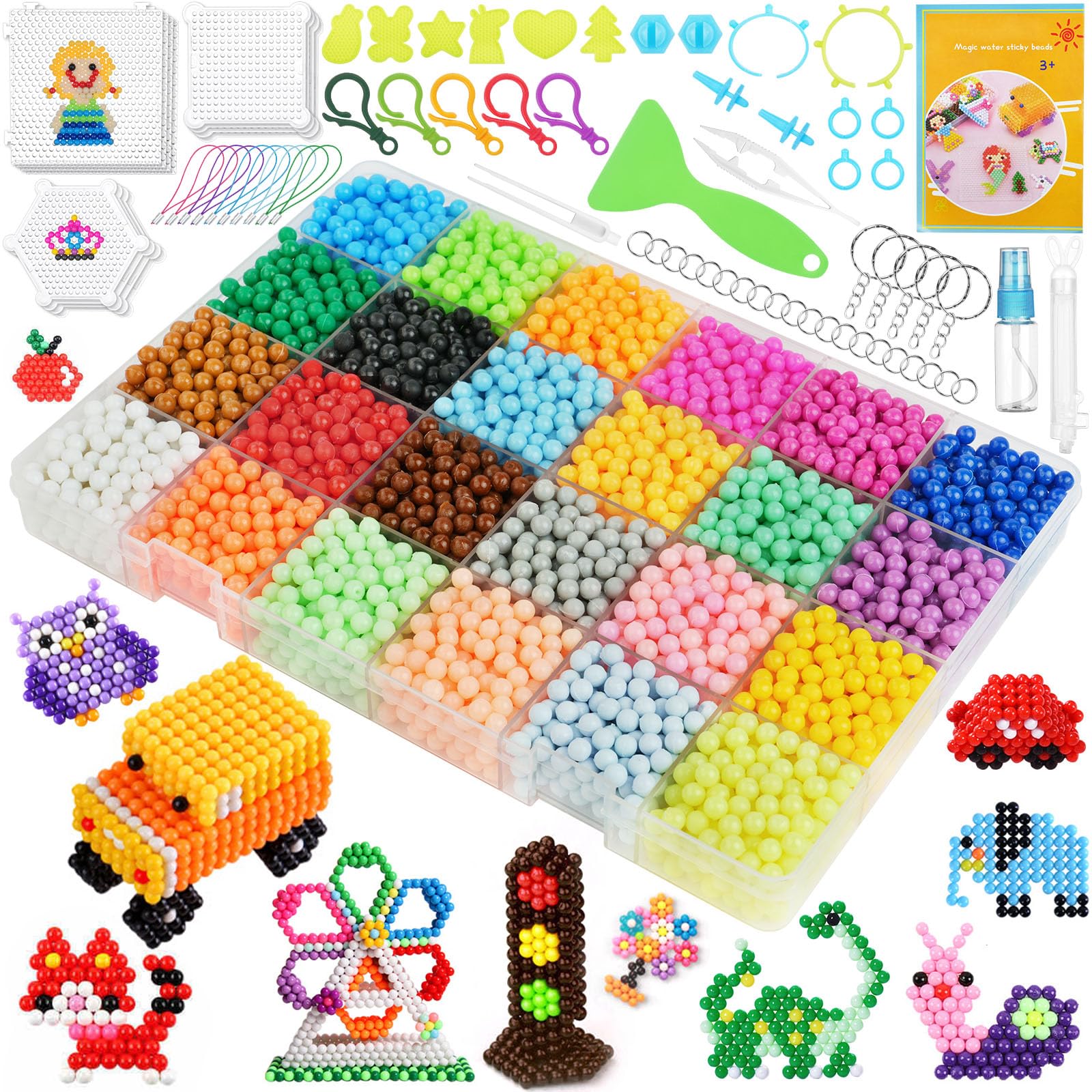AUAUY Water Fuse Beads Set, 4800PCS 24 Colors Non Toxic Magic Beads Set ...