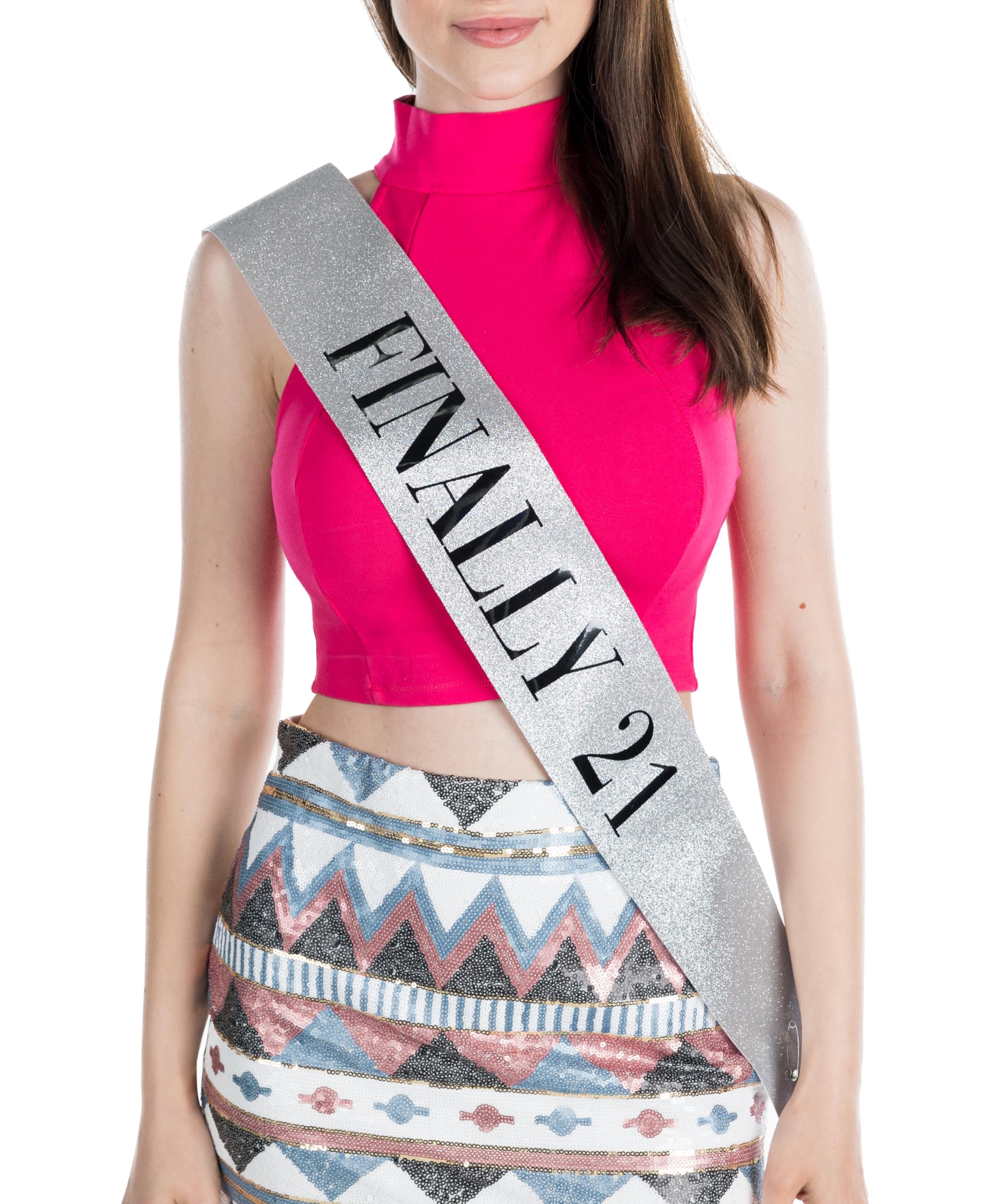 Amazon.com: Funky Junque Glitter Sash Birthday Party Bridal Shower Gift - Finally 21 (Silver ...