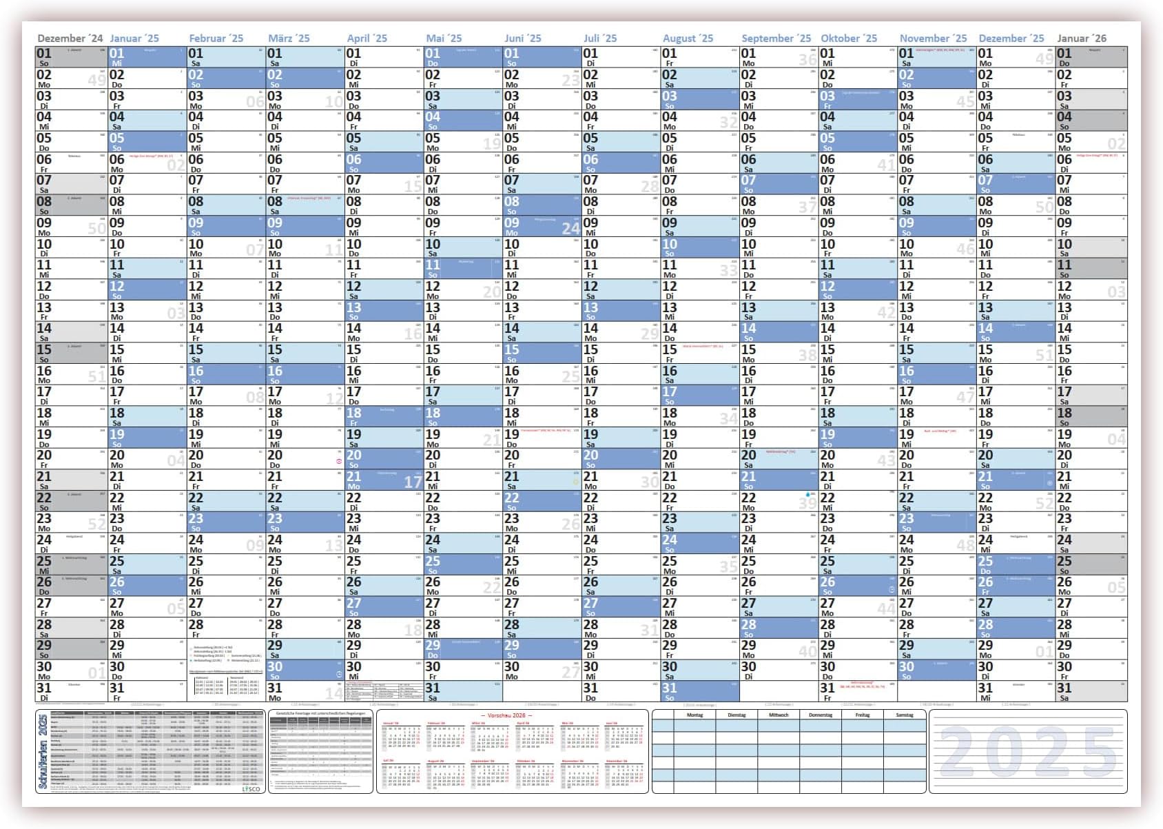 Gigatime DIN B1 Wandkalender 2025 Jahresplaner 100x70 cm groß Kalender ...