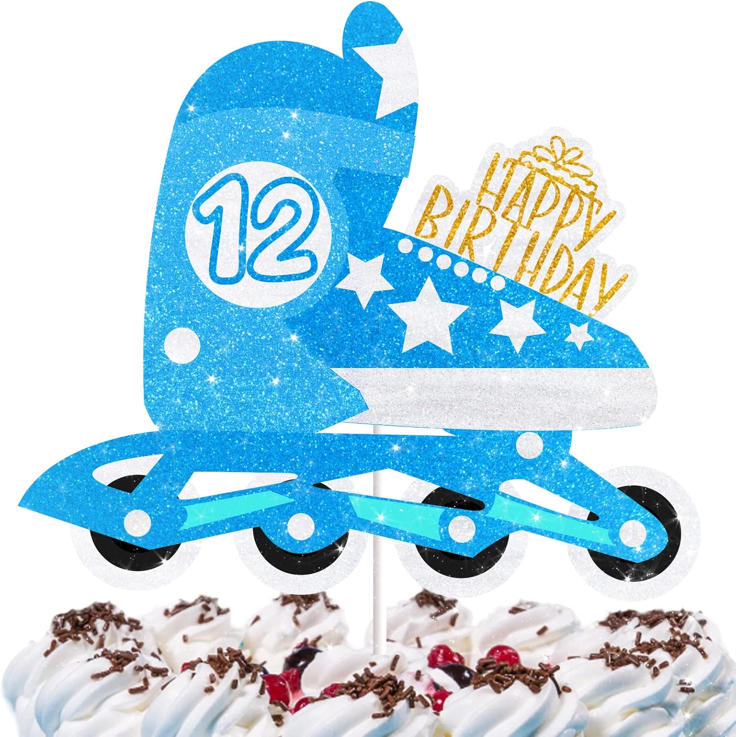 Amazon.com: Roller Skate 12th Happy Birthday Cake Topper for Boy Girl ...