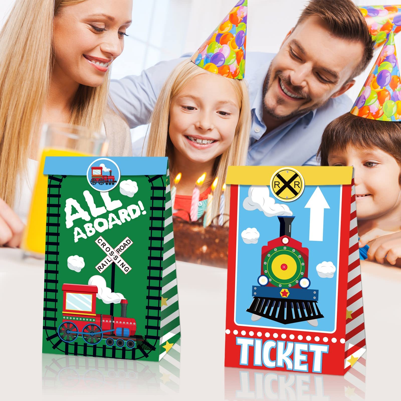 YIPINU 12 Pack Train Party Gift Paper Bags with Stickers, Train Themed ...