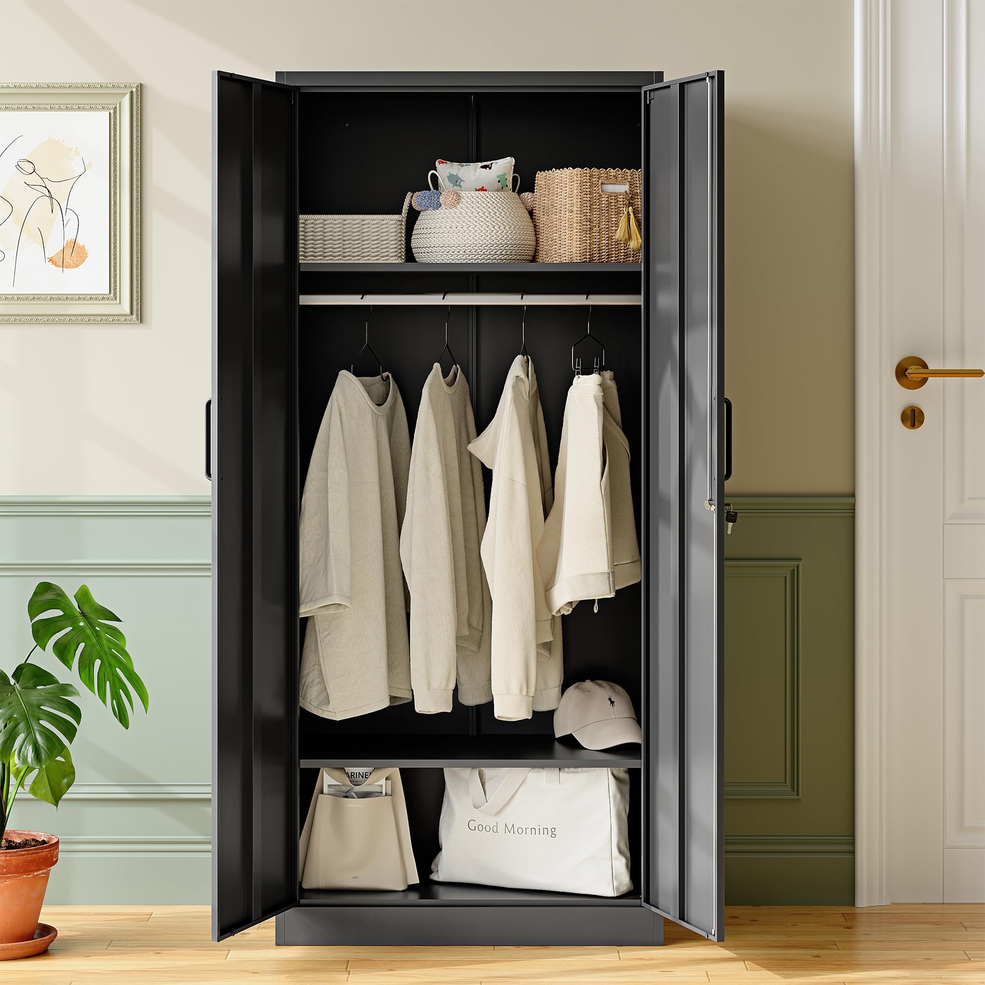 Amazon.com: RAVIGIN Wardrobe Closet with Lock,72" H Metal Storage ...
