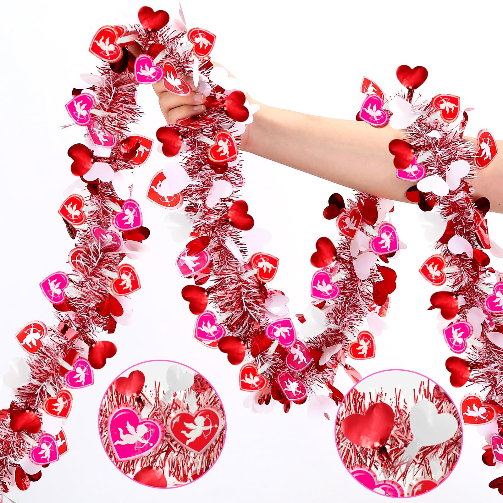 Amazon.com: 50FT Valentine Heart Tinsel Garland Valentines Heart Red ...