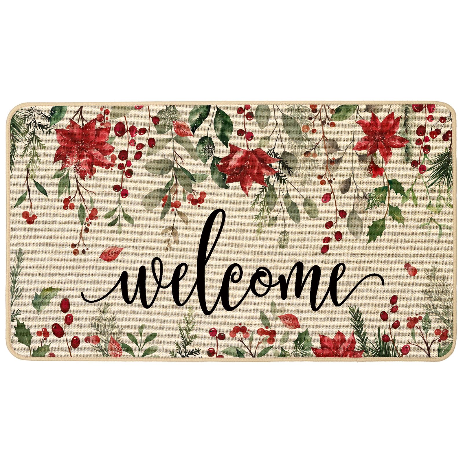 Amazon.com: ORTIGIA Welcome Christmas Poinsettia Doormat Indoor Outdoor ...