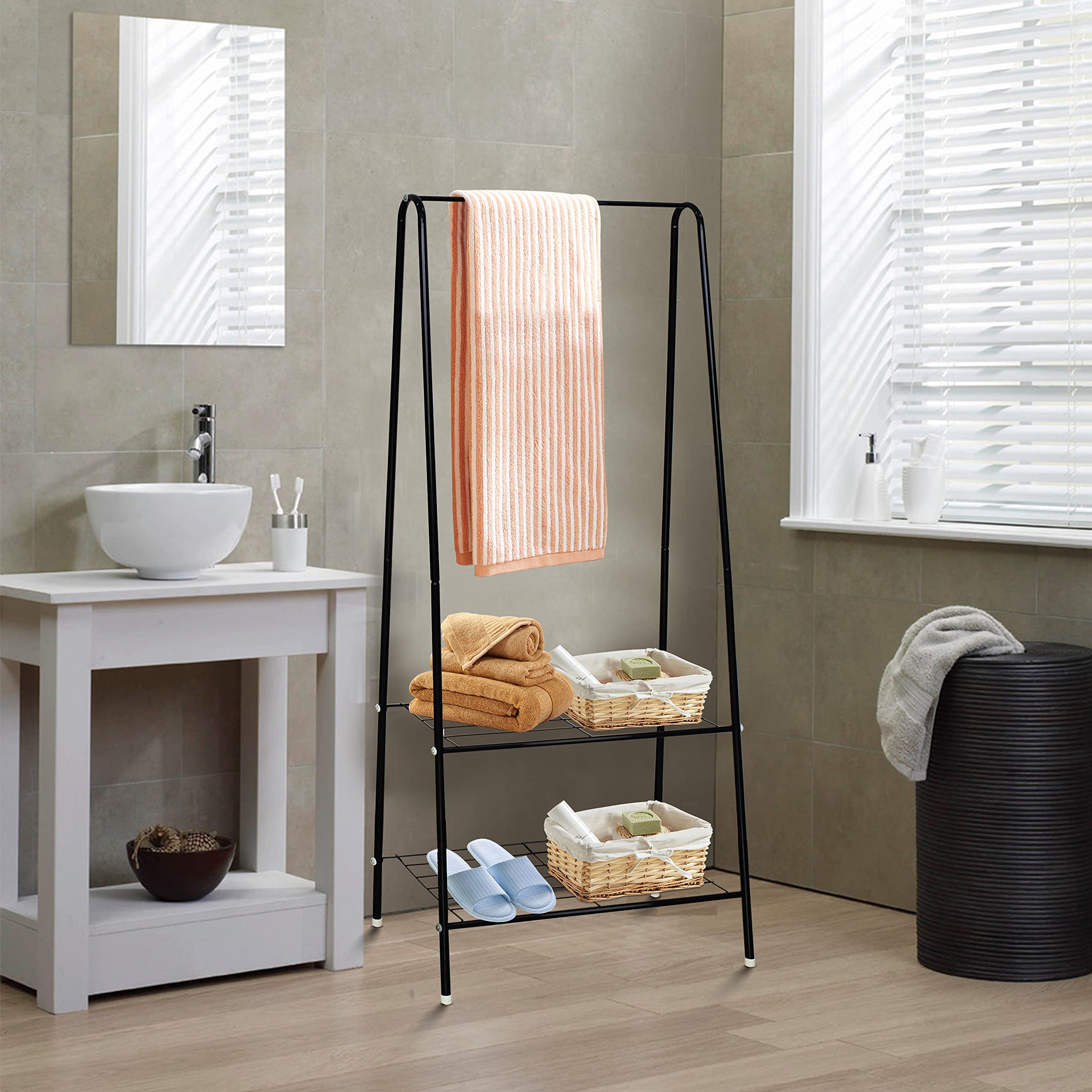 HOFLERA Clothes Rail Stand Garment Coat Rack with Metal Shelf, Frame ...