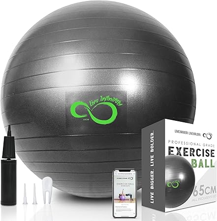 Exercise Ball (55cm-85cm) Extra Thick Professional Grade Balance ...