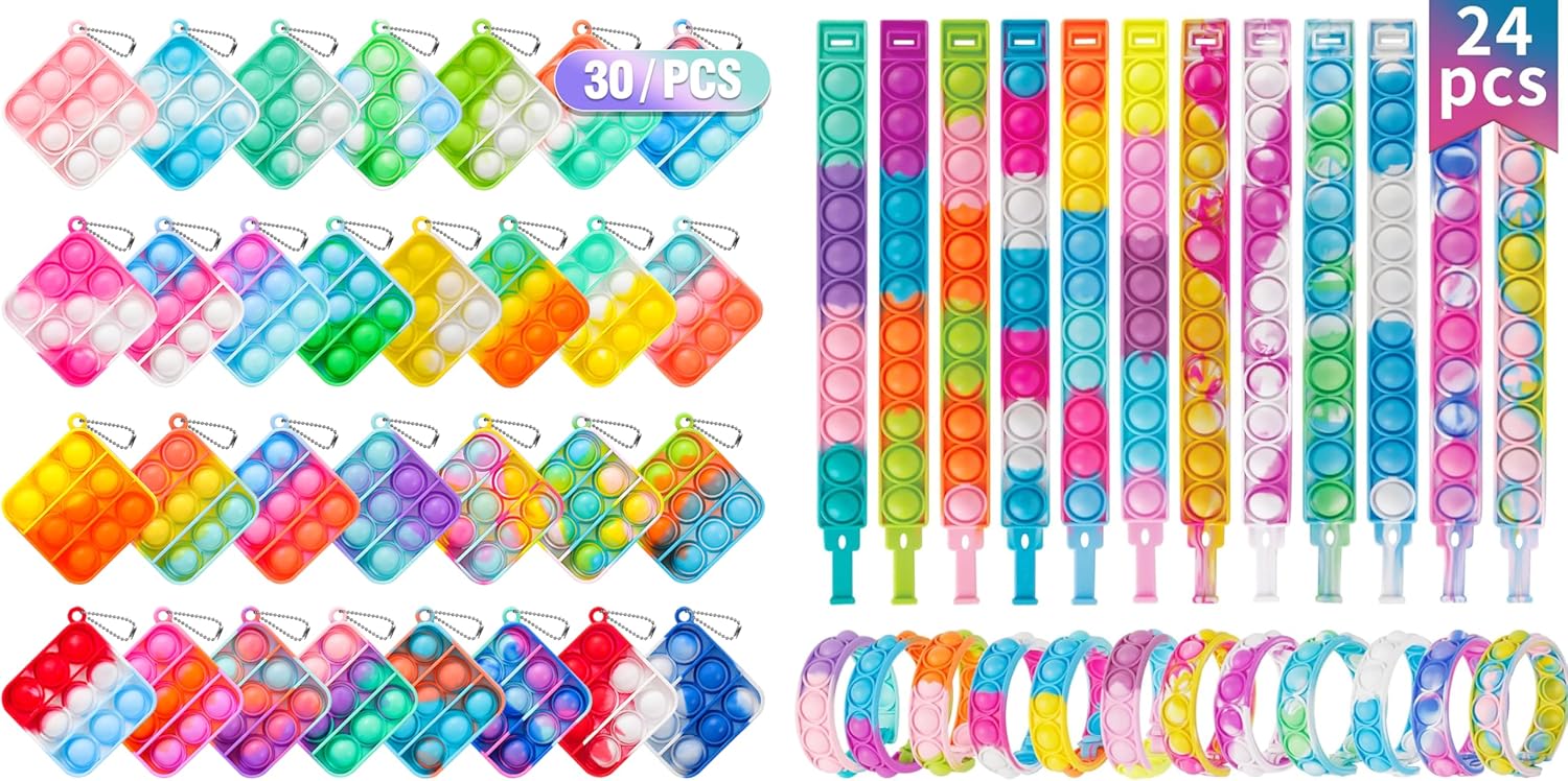 Amazon.com: 24 Pack Pop Fidget Bracelet & 30 Pack Mini Pop Fidget ...