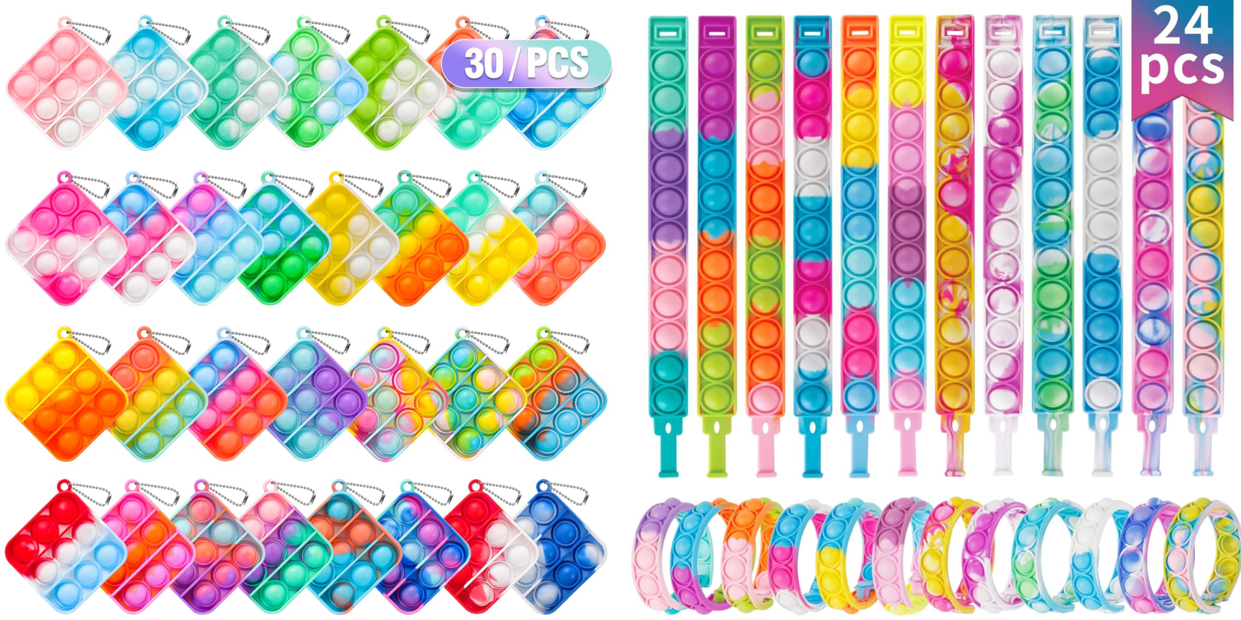 Amazon.com: 24 Pack Pop Fidget Bracelet & 30 Pack Mini Pop Fidget ...