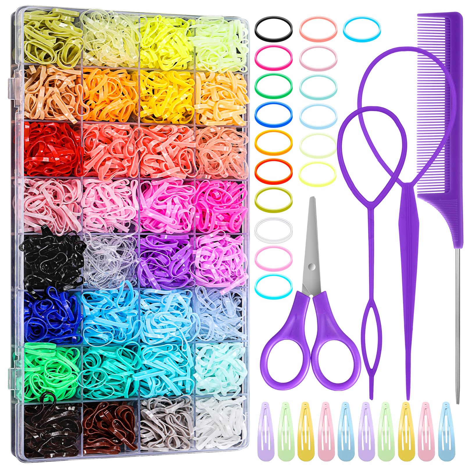 Amazon.com : 32 Colored Elastic Hair Ties, 1700 Pieces Hair Rubber ...