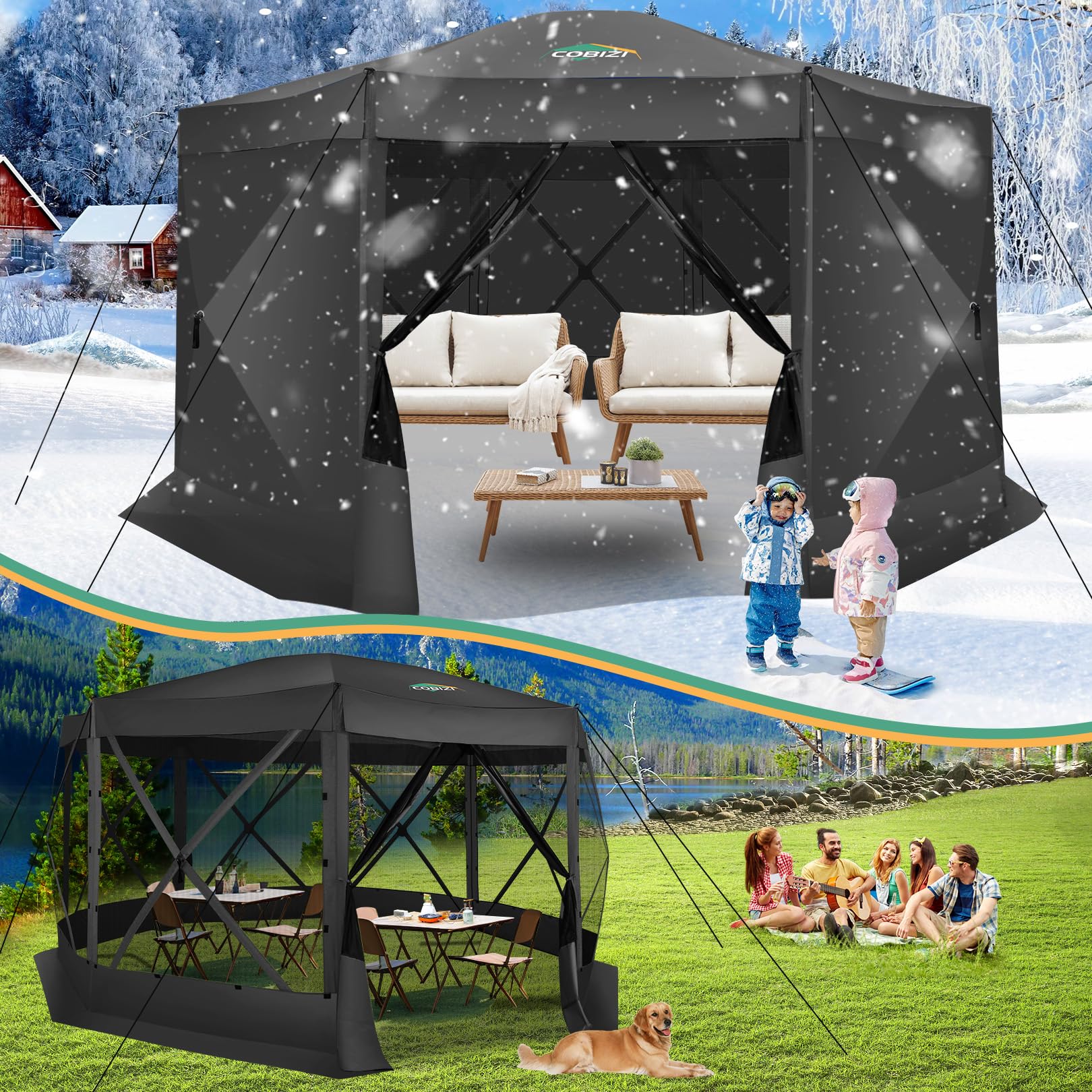 Amazon.com : COBIZI Pop Up Gazebo Screen Tent Screen House for Camping ...