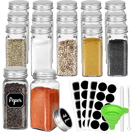 Amazon.com: Simple Houseware Spice Jars 4 Ounce Square Bottles w/label ...