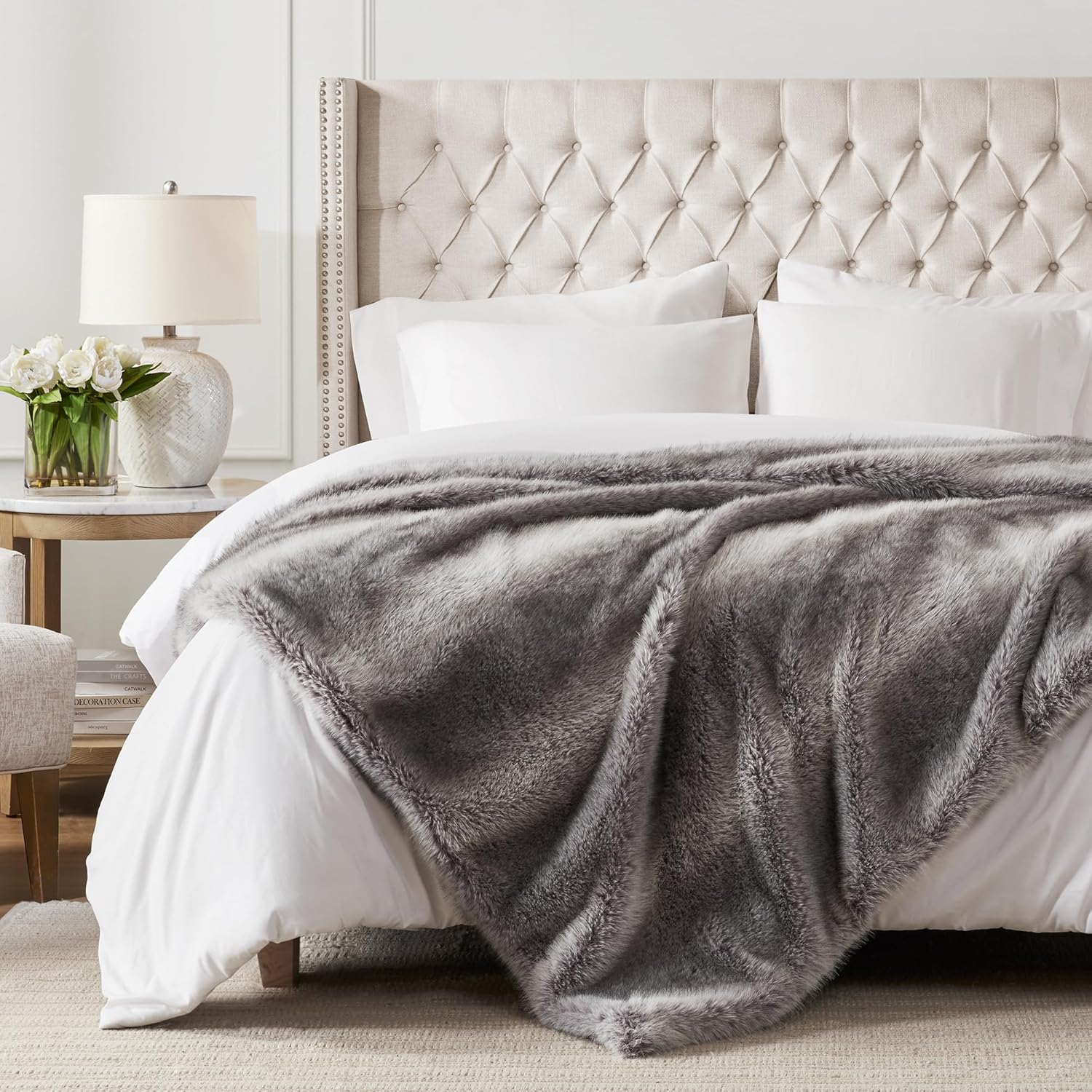 Amazon.com: Hyde Lane Soft Faux Fur Throw Blanket, Luxury Fluffy Grey ...