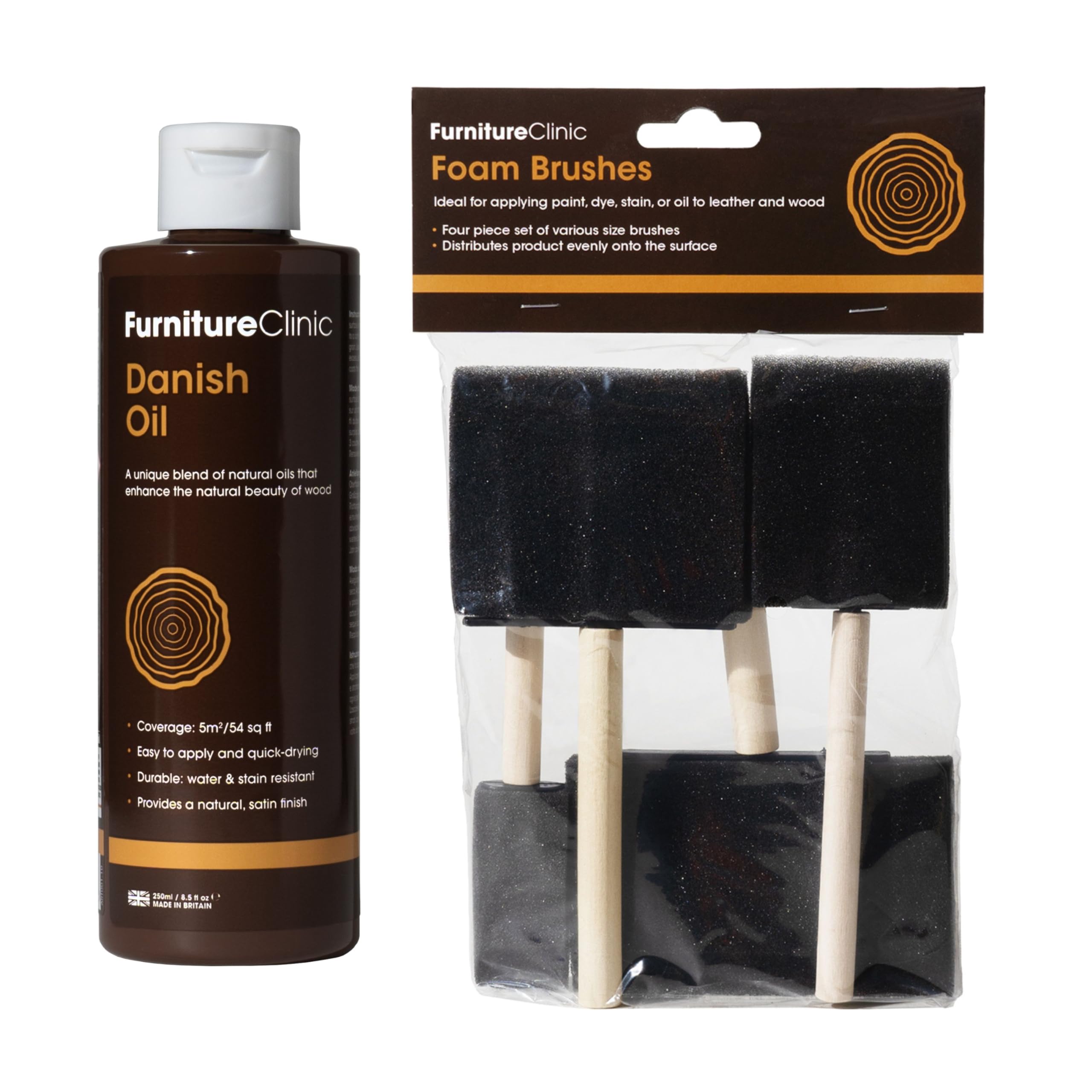 Furniture Clinic Danish Oil for Wood & Foam Brush Set Seal & Protect ...