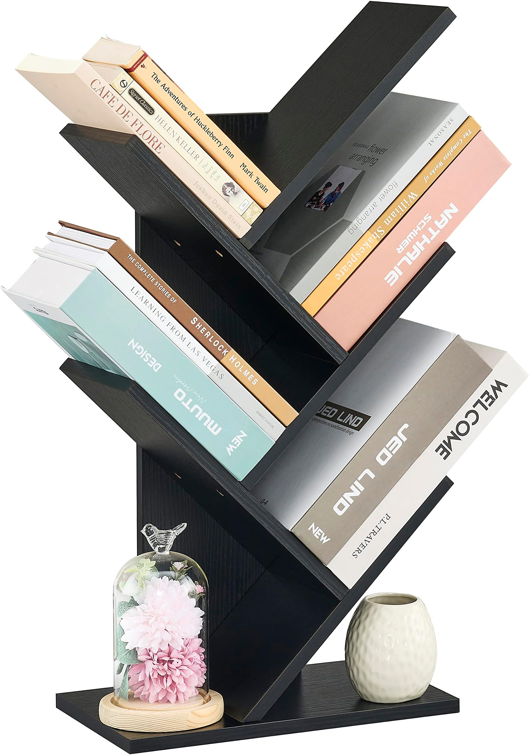 Amazon.com: C&AHOME 7-Shelf Tree Bookshelf, Bamboo Wood Bookcase, Book ...