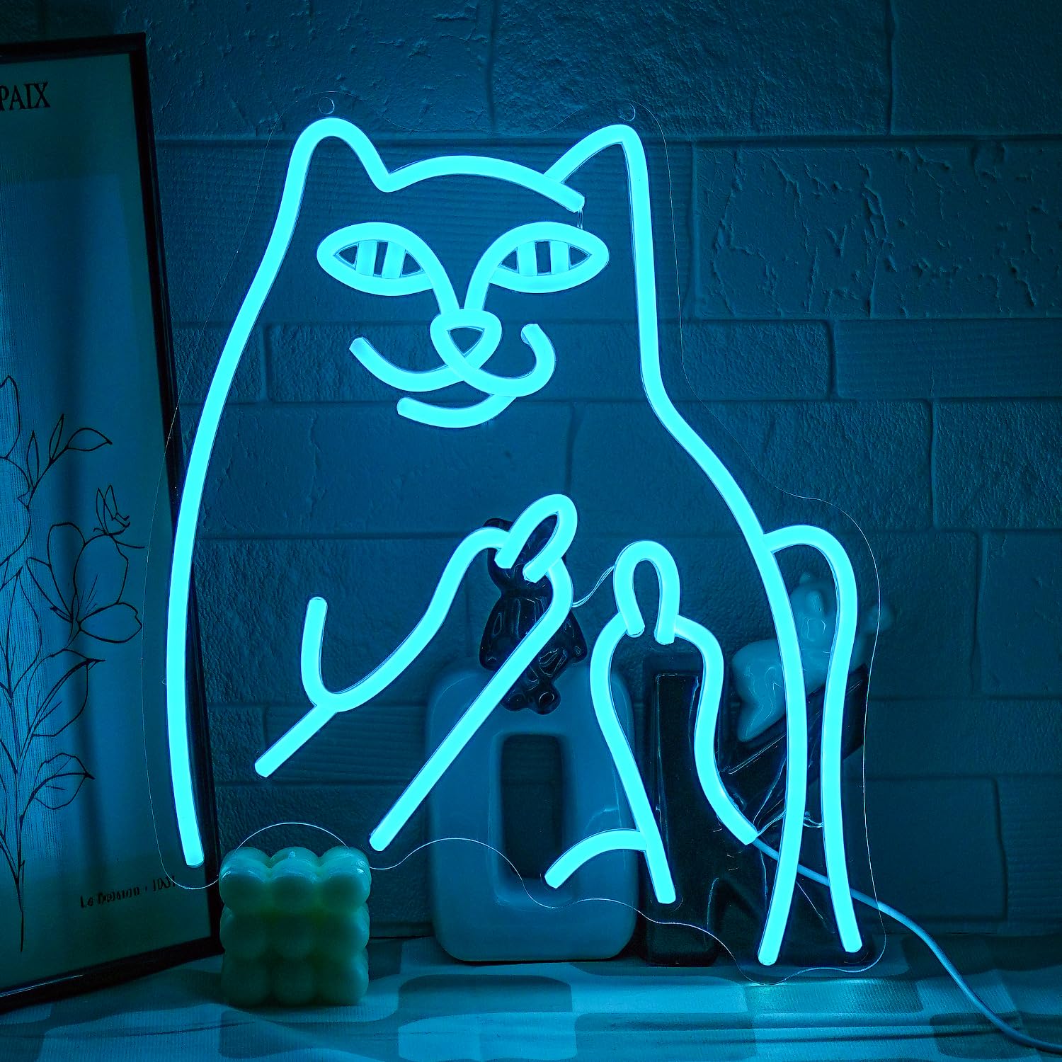 Amazon.com : Gyaksjm Bad Cat Neon Sign Blue Cat Neon Light LED Sign ...