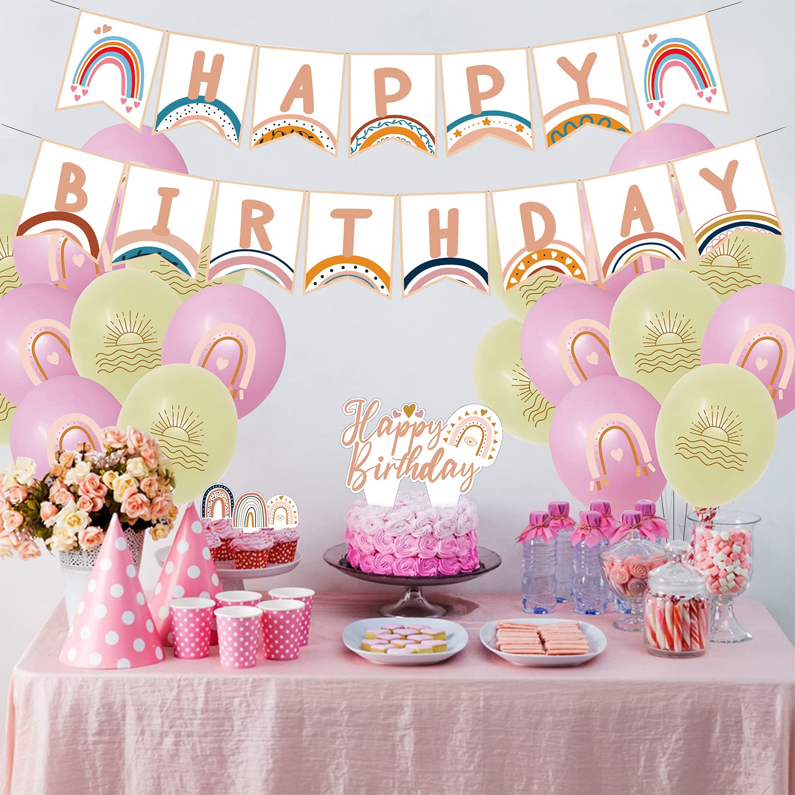 Buy Boho Rainbow Party Decorations Included Bohemian Rainbow Happy ...