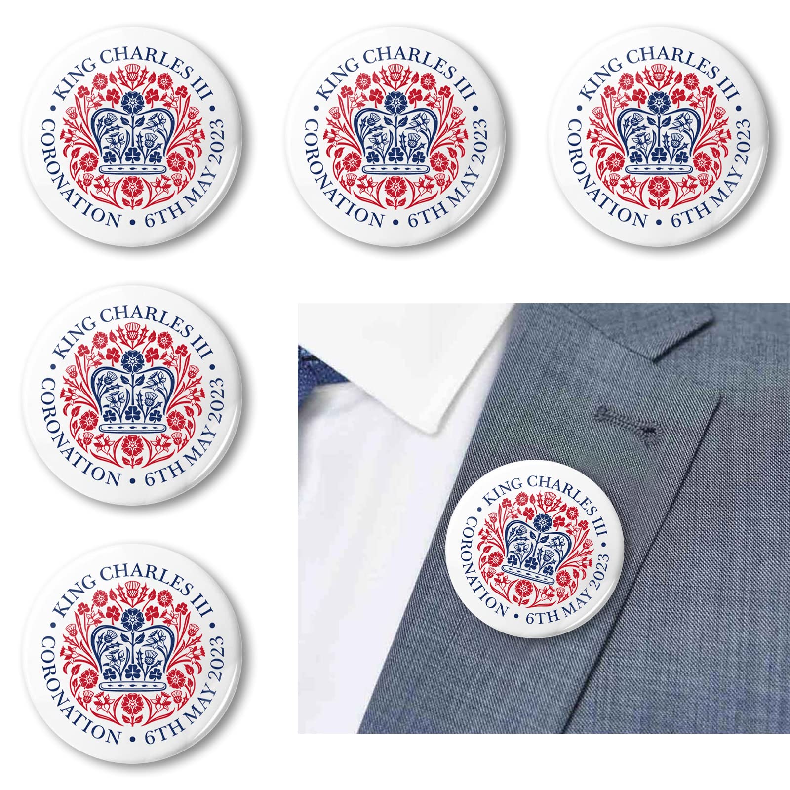 5 Pcs King Charles Iii Coronation Crown Lapel Pins With Official ...