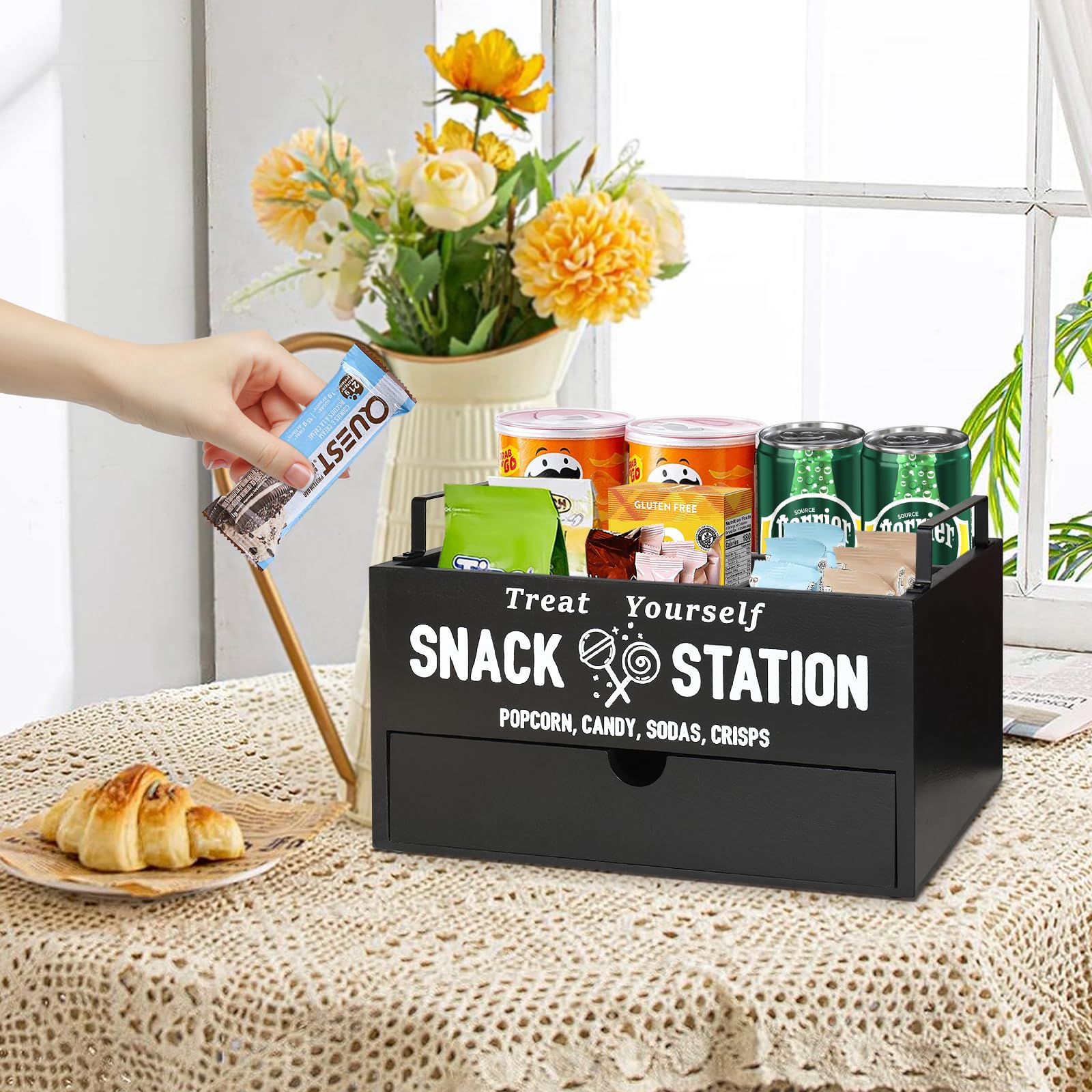 Snapklik.com : Snack Organizer For Countertop, Wood Snack Storage Bin ...