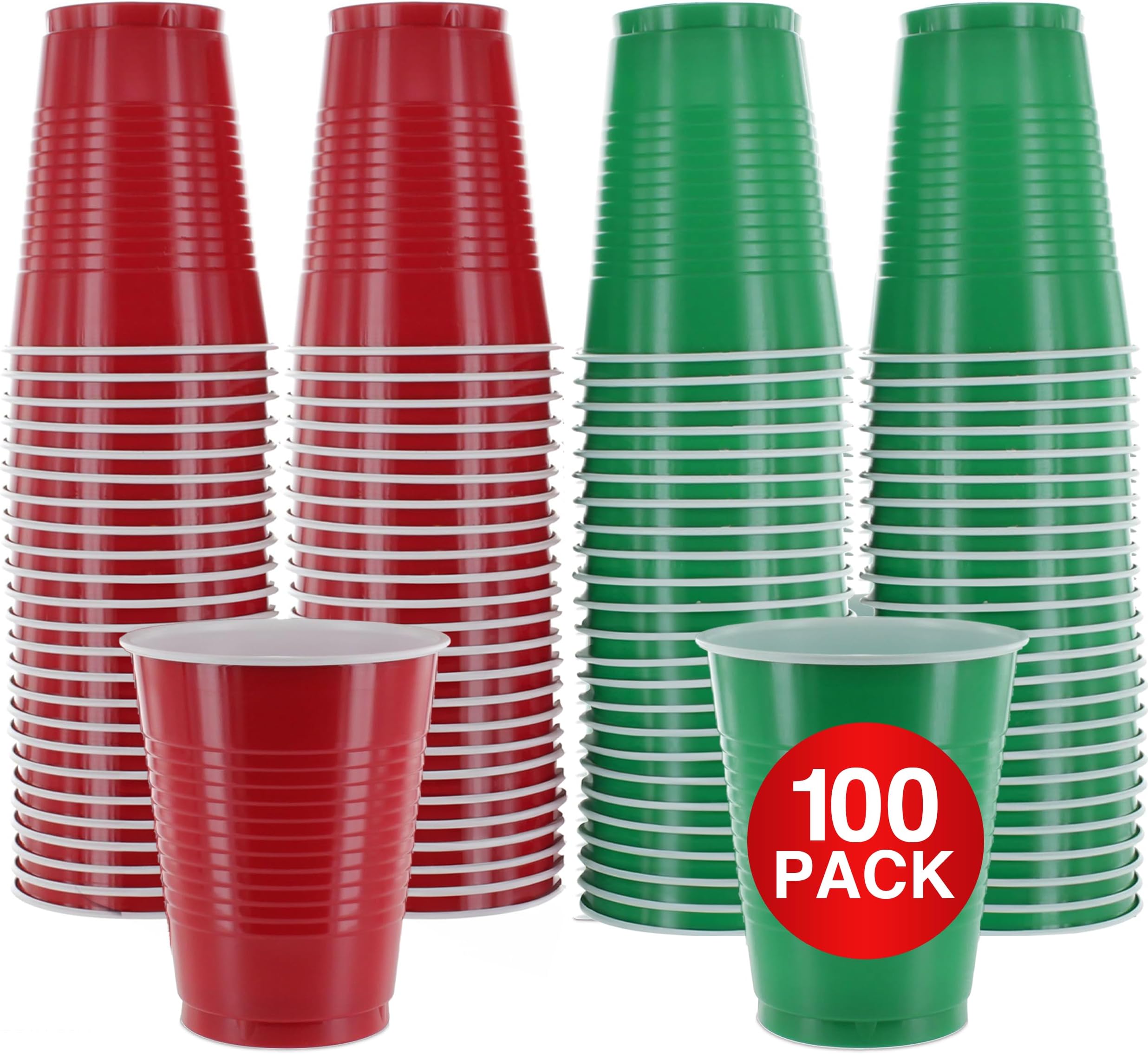 Amazon.com: Amazon Basics Disposable Plastic Party Cups, Red, 18oz, 120 ...