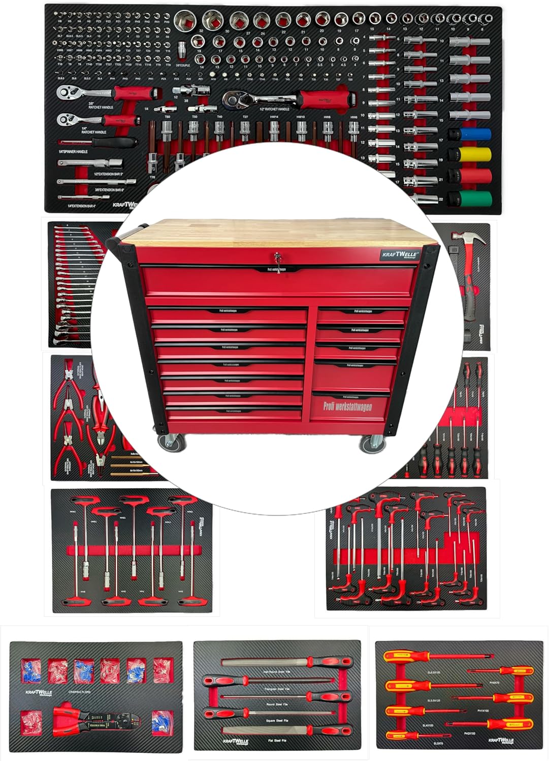 Amazon.com: Kraftwelle XXL Tool Trolley + Tool + 12 Drawers with Soft ...