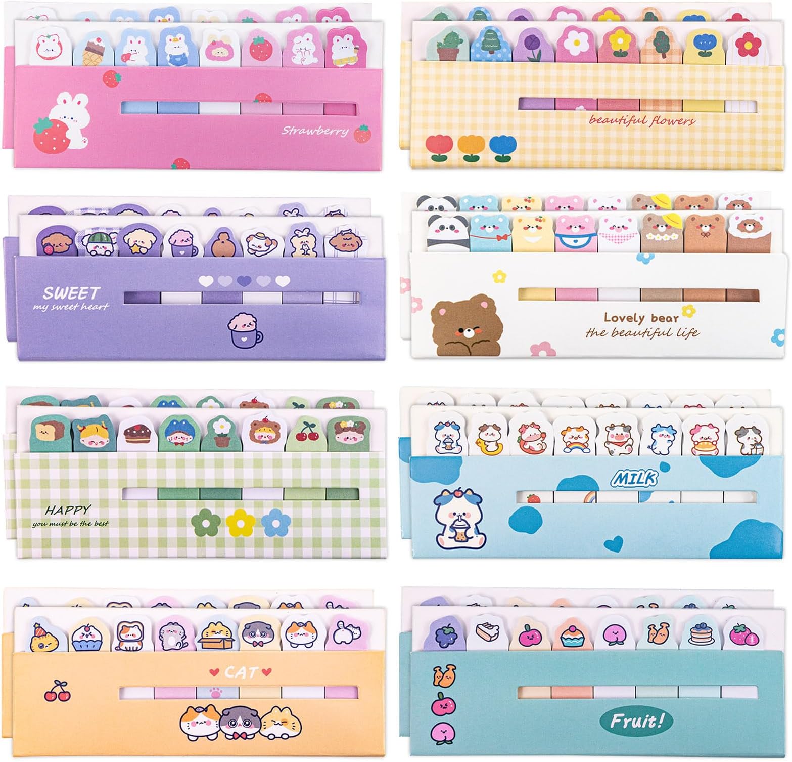 GTILE 16 Pack Cute Sticky Notes, Animals Plant Foods Mini Self-Stick ...