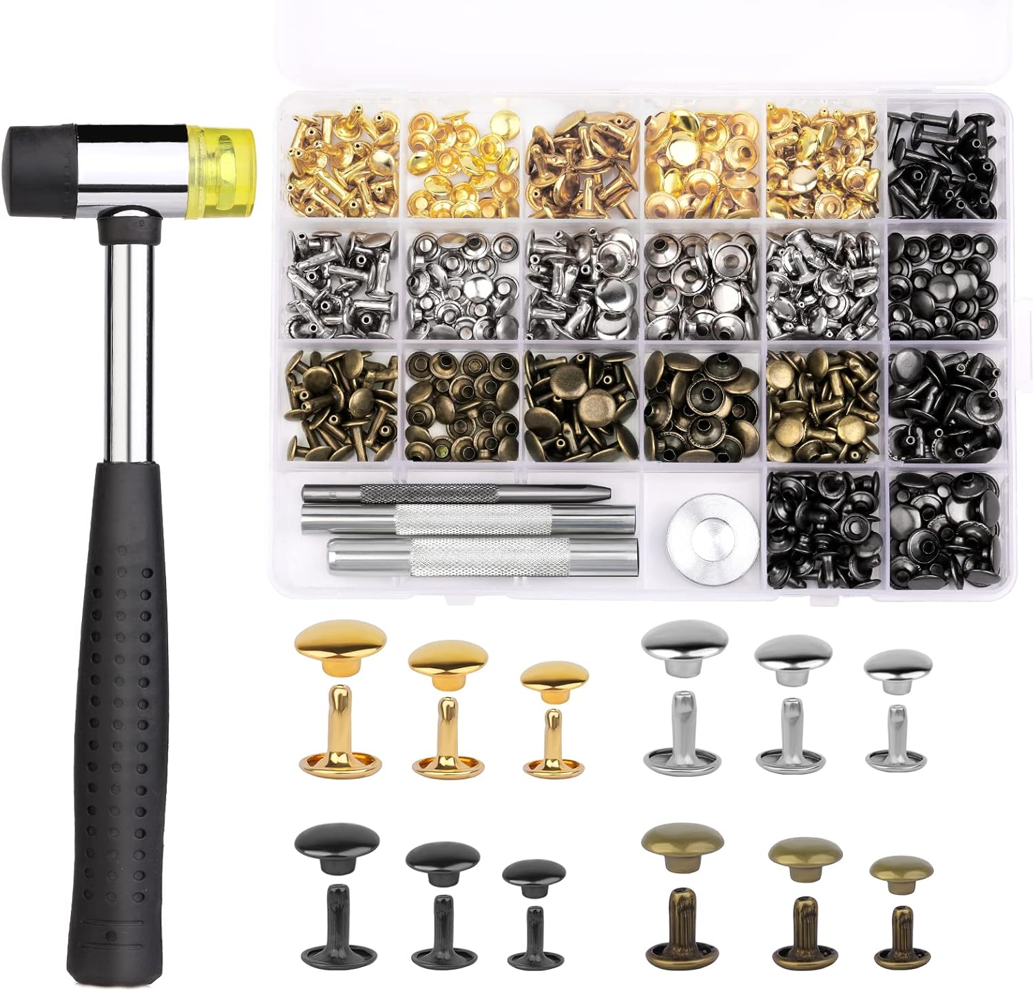 Amazon.com: TLKKUE 240 Sets Rivets for Leather 3 Sizes Double Cap ...
