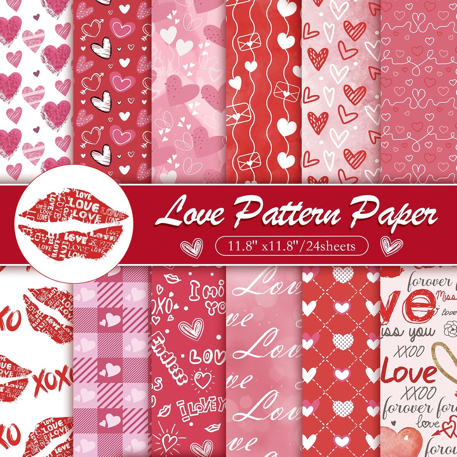 Amazon.com: Konsait 24 Sheets Valentines Scrapbook Paper 12x12 Double ...