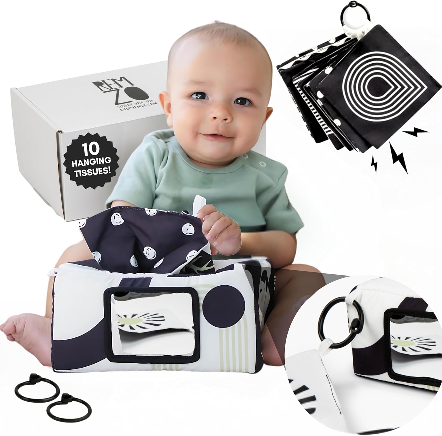 Amazon.com: Baby Tissue Box Toy 3-in-1 w/ 10 Hanging Baby Crinkle Paper ...