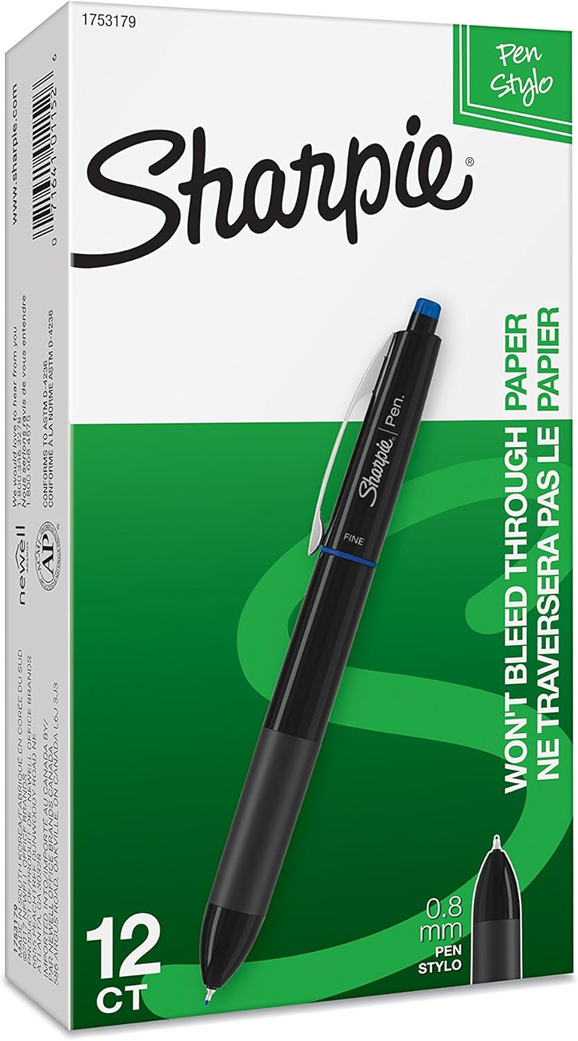 Amazon.com : SHARPIE Retractable Pens, Fine Point (0.8mm), Blue, 12 ...