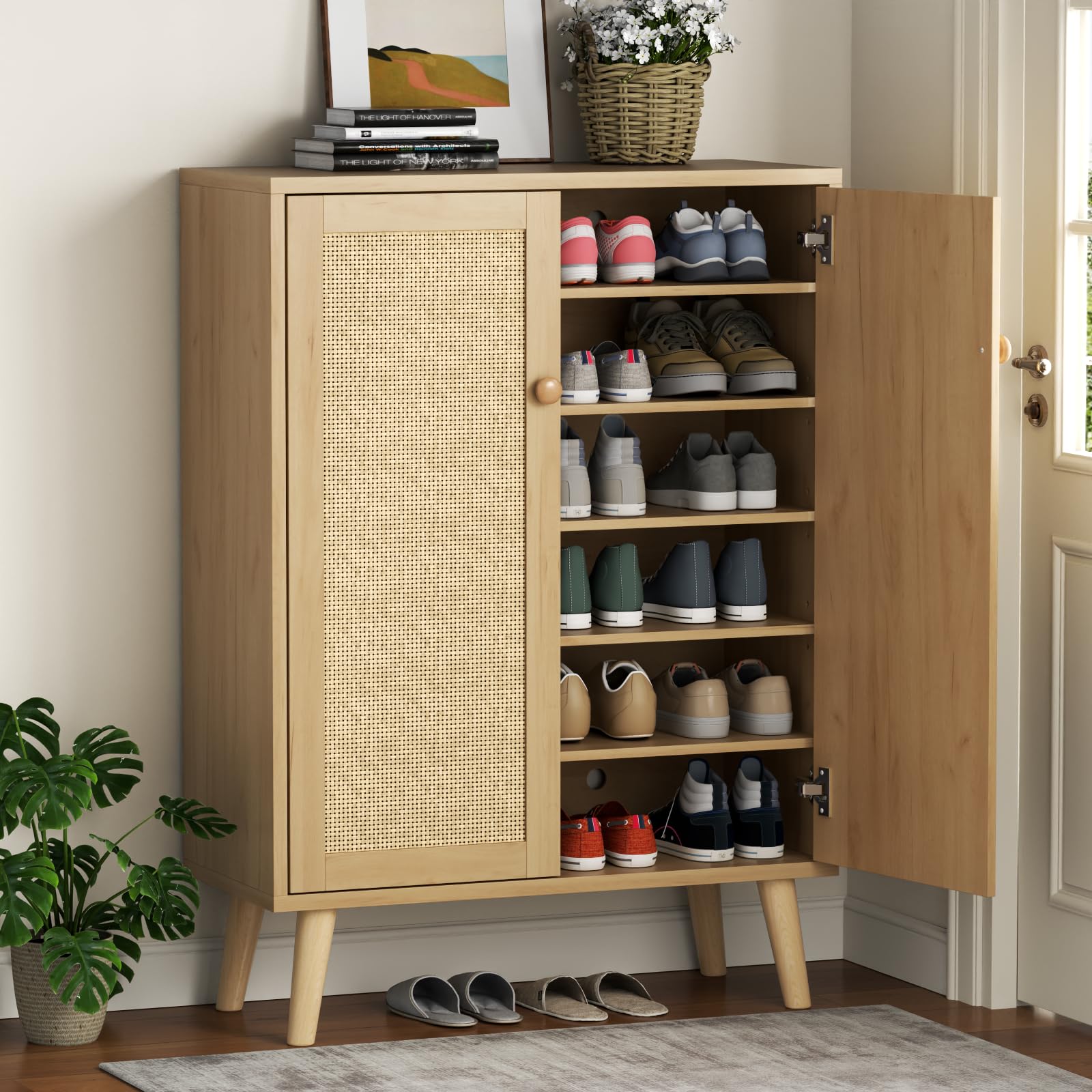 Amazon.com: Loomie Rattan Shoe Cabinet, 6-Tiers Shoe Storage Cabinet ...
