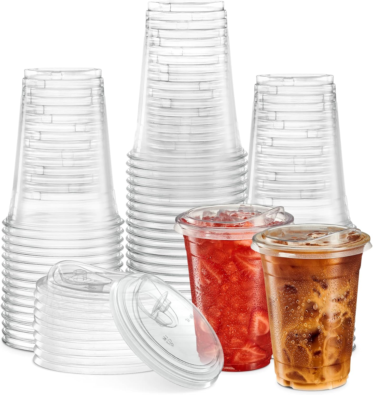 16 oz. Clear Cups with Strawless Sip-Lids, PET Crystal Clear Disposable ...