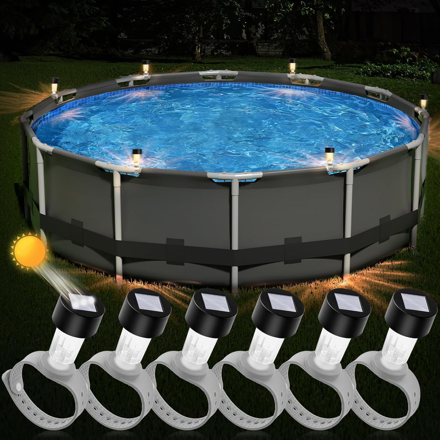 Amazon.com : BITIWEND Solar Pool Lights: 6 Pack Above Ground Waterproof ...