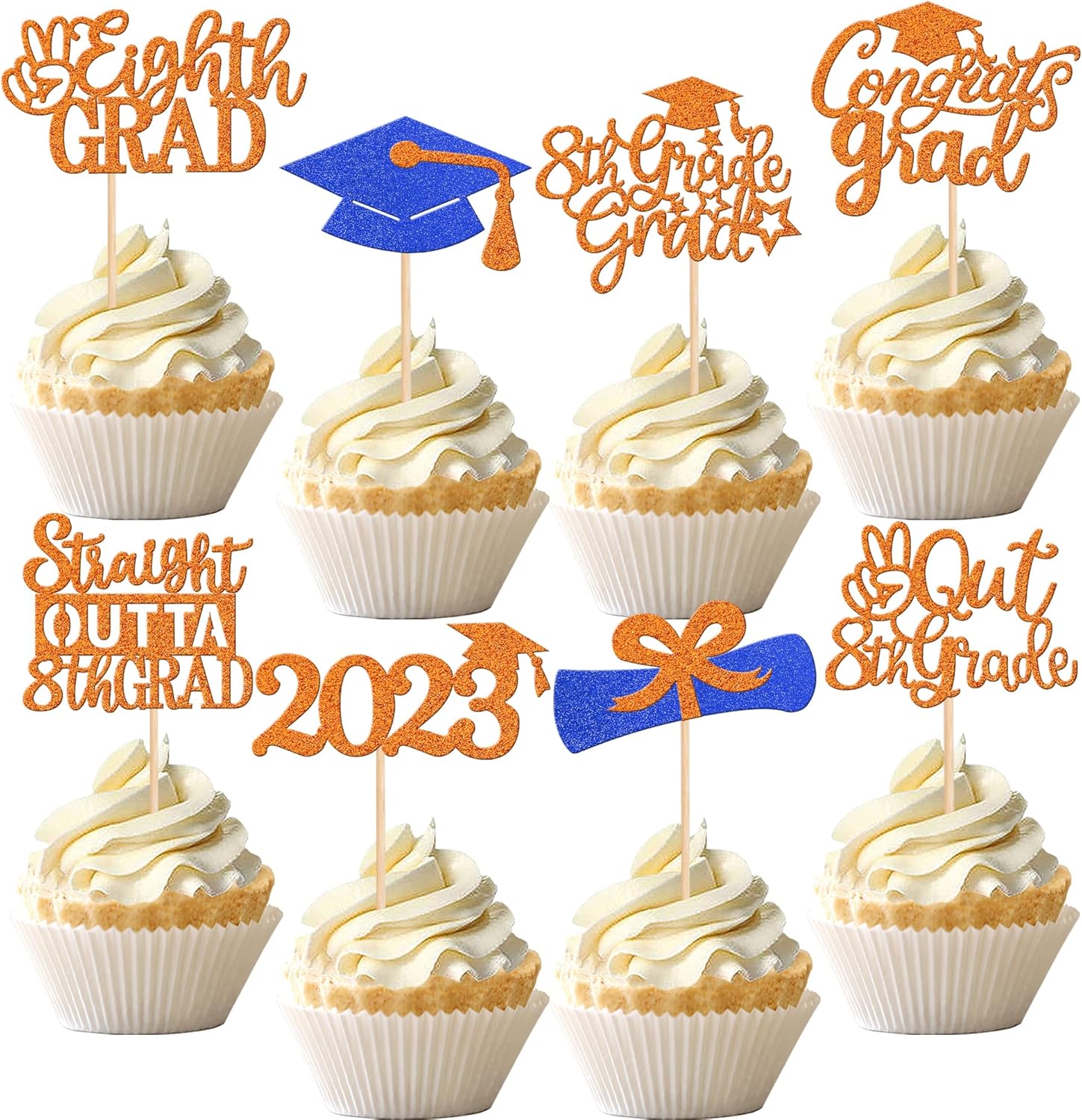 Amazon.com: 24 PCS 8th Grade Grad Cupcake Toppers Glitter Diploma ...
