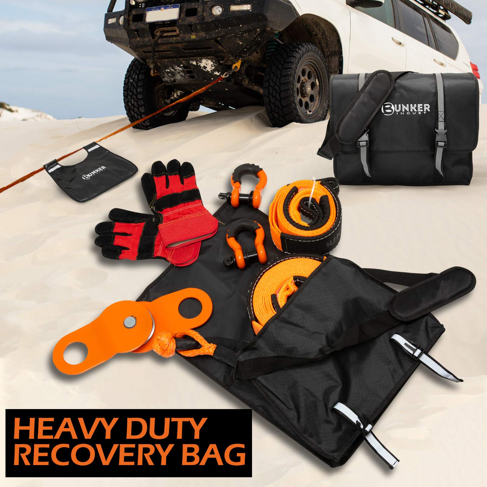 Buy BUNKER INDUST Heavy Duty Recovery Strap Kit, 20'+8' Tow Strap ...