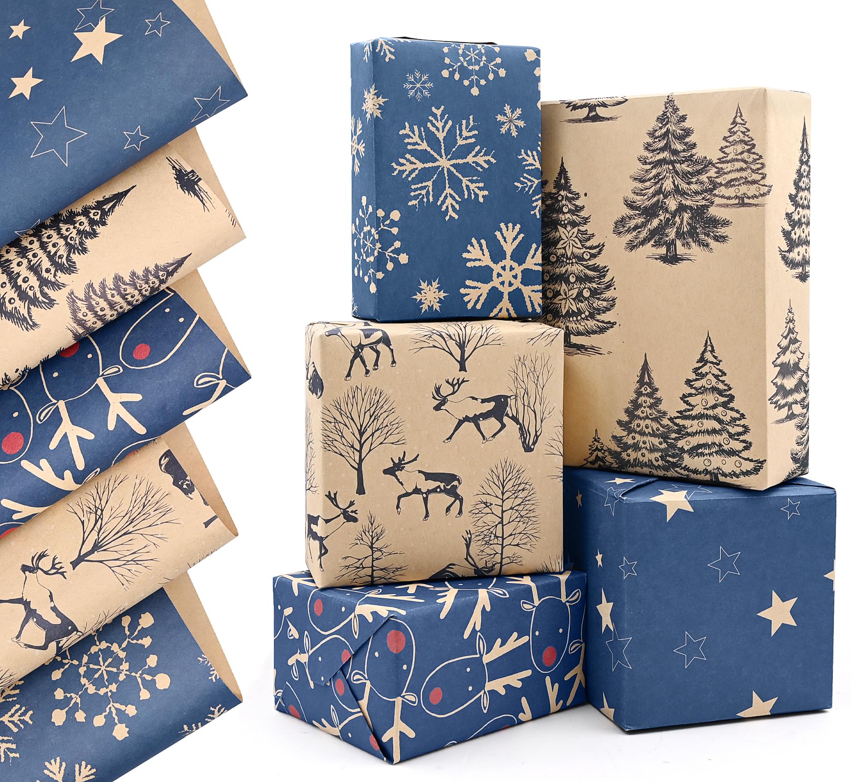Various Designed Style Xmas Wrapping Paper, QRTDXP 5pcs 50cm*70cm Xmas ...