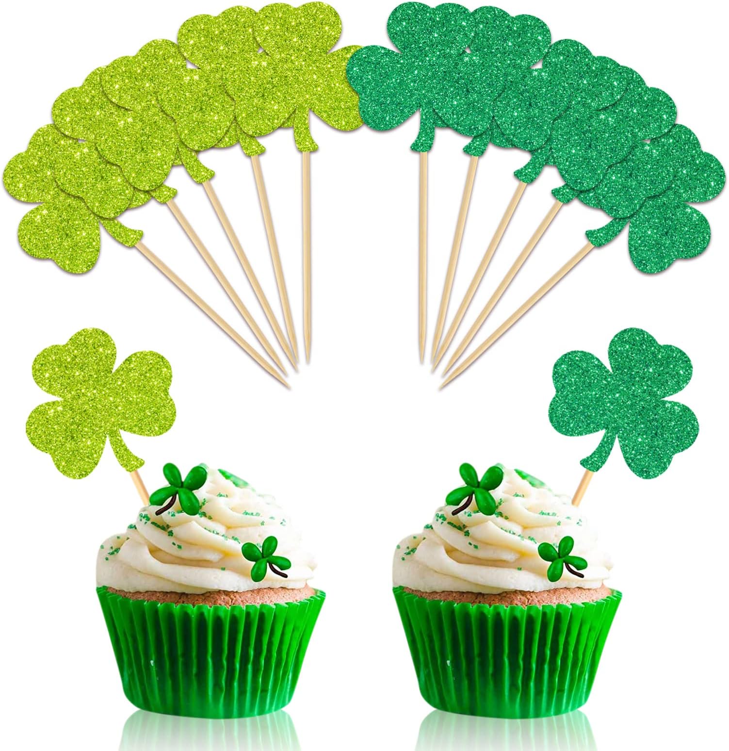 Amazon.com: Donoter 36 Pcs Four Leaf Clover Cupcake Toppers Glitter ...