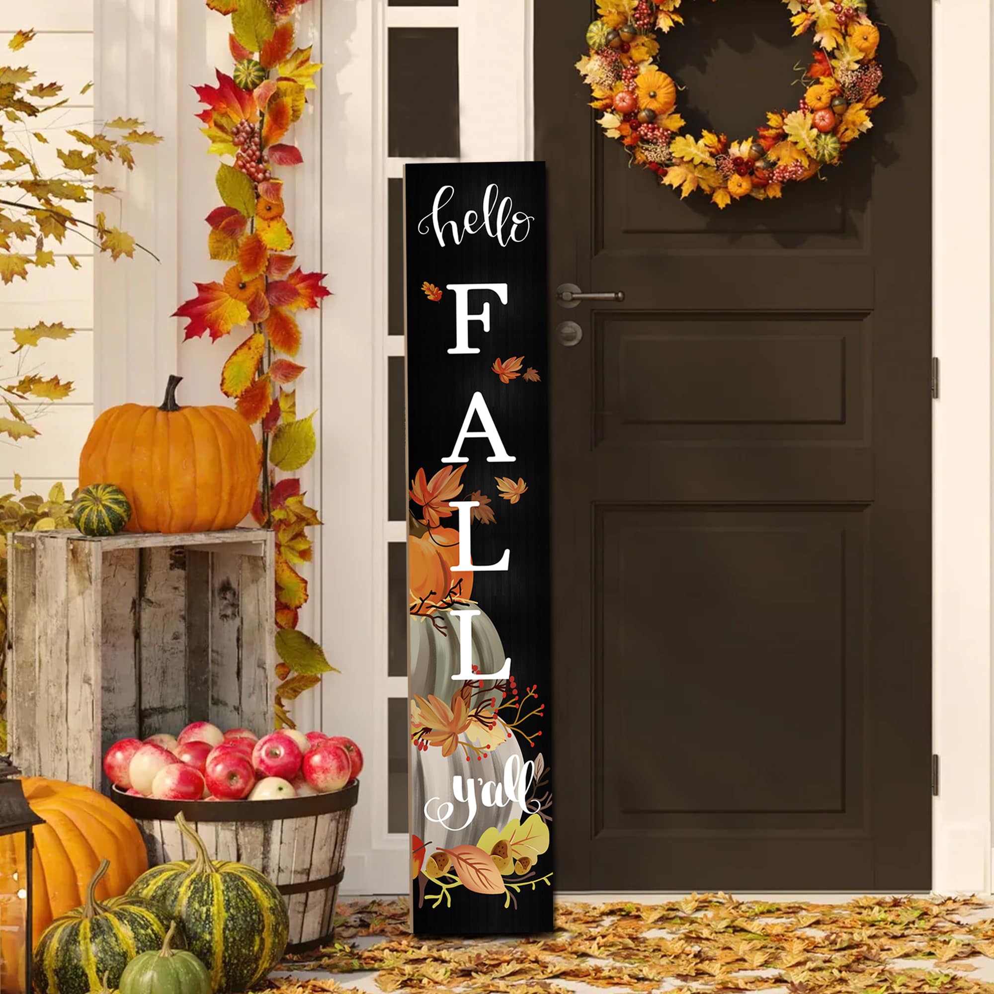 Amazon.com : Hello Fall Porch Sign 47.2"Thanksgiving Door Decoration ...