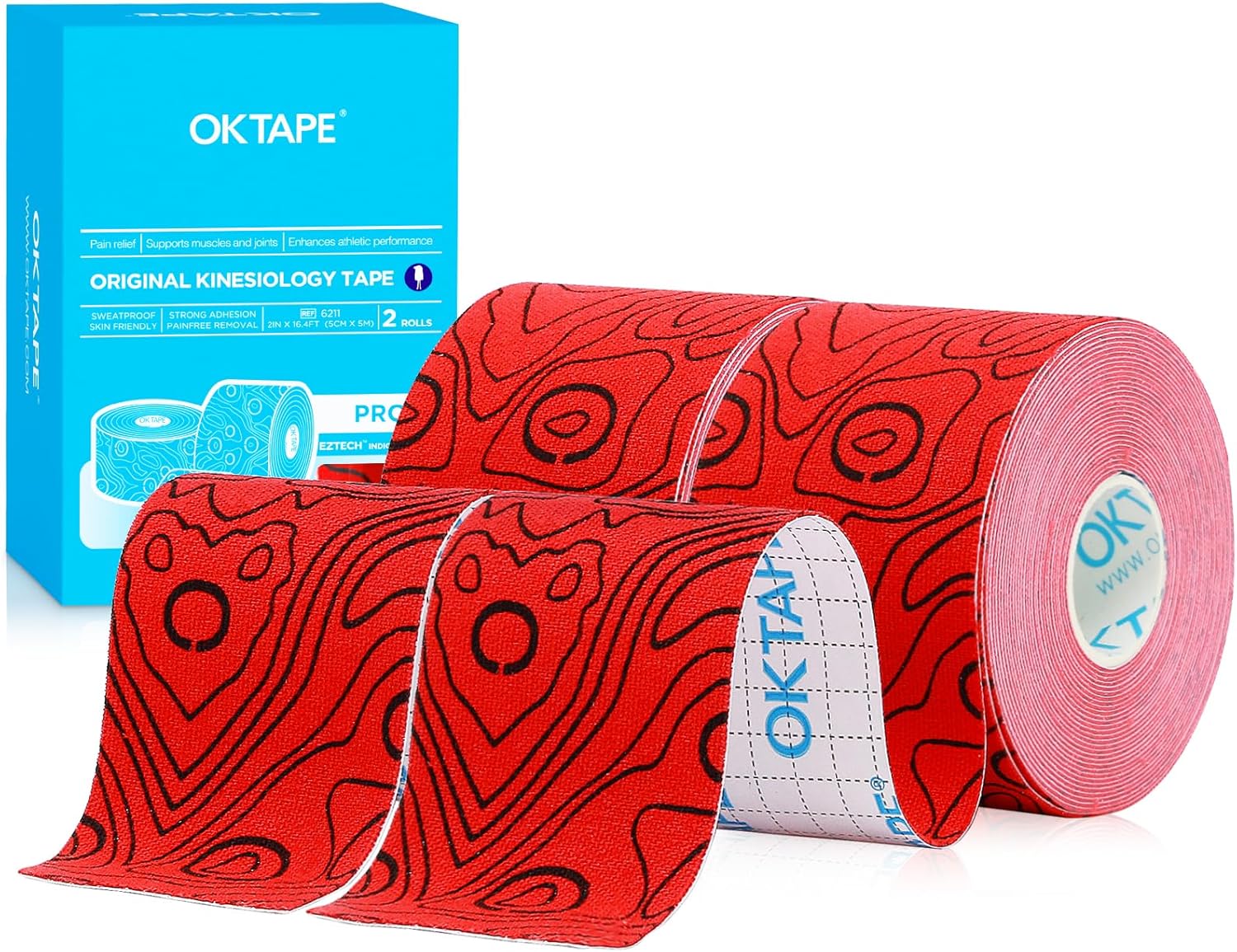 Amazon.com: OK TAPE PRO Kinesiology Tape, 2inch x Long Roll 16ft Free Cut Tape, Elastic Athletic ...
