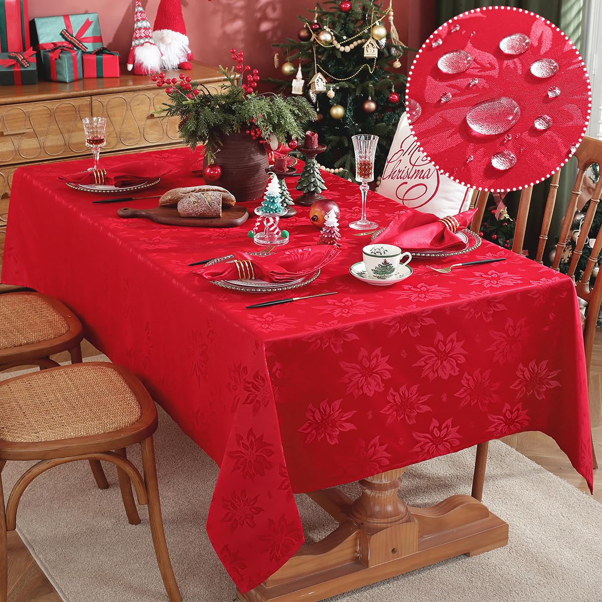 Amazon.com: SASTYBALE Christmas Tablecloths Rectangular, Jacquard Xmas ...