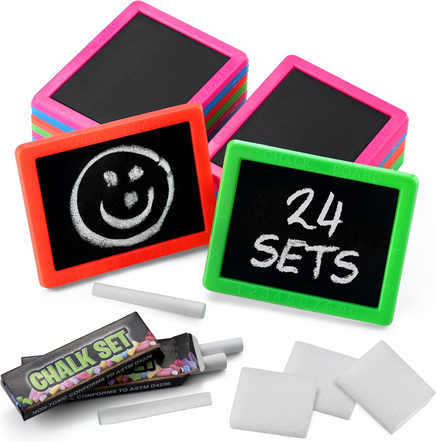 Neon Chalkboard Set for Kids - (Pack of 24) Mini Chalk Boards Each with ...