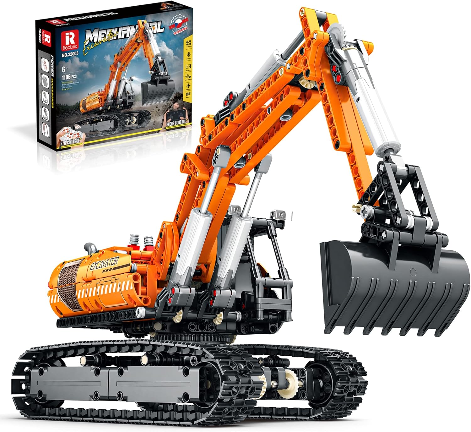 Reobrix Technic 22003 Excavator Building Blocks Set, Remote Control ...