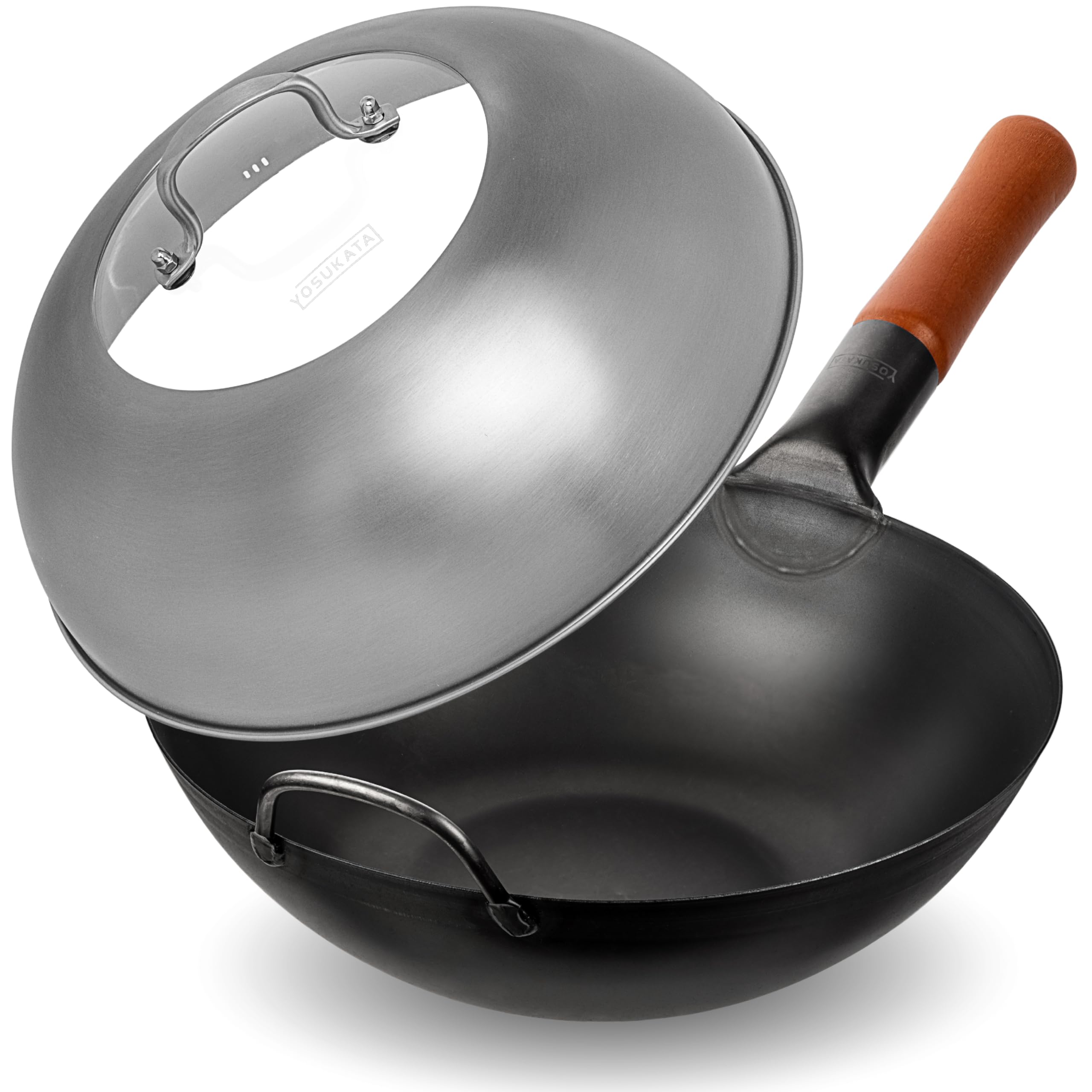 Amazon.com: YOSUKATA Carbon Steel Wok Pan – 11,8 “ Woks and Stir Fry Pans + Wok Lid 11.4 In ...