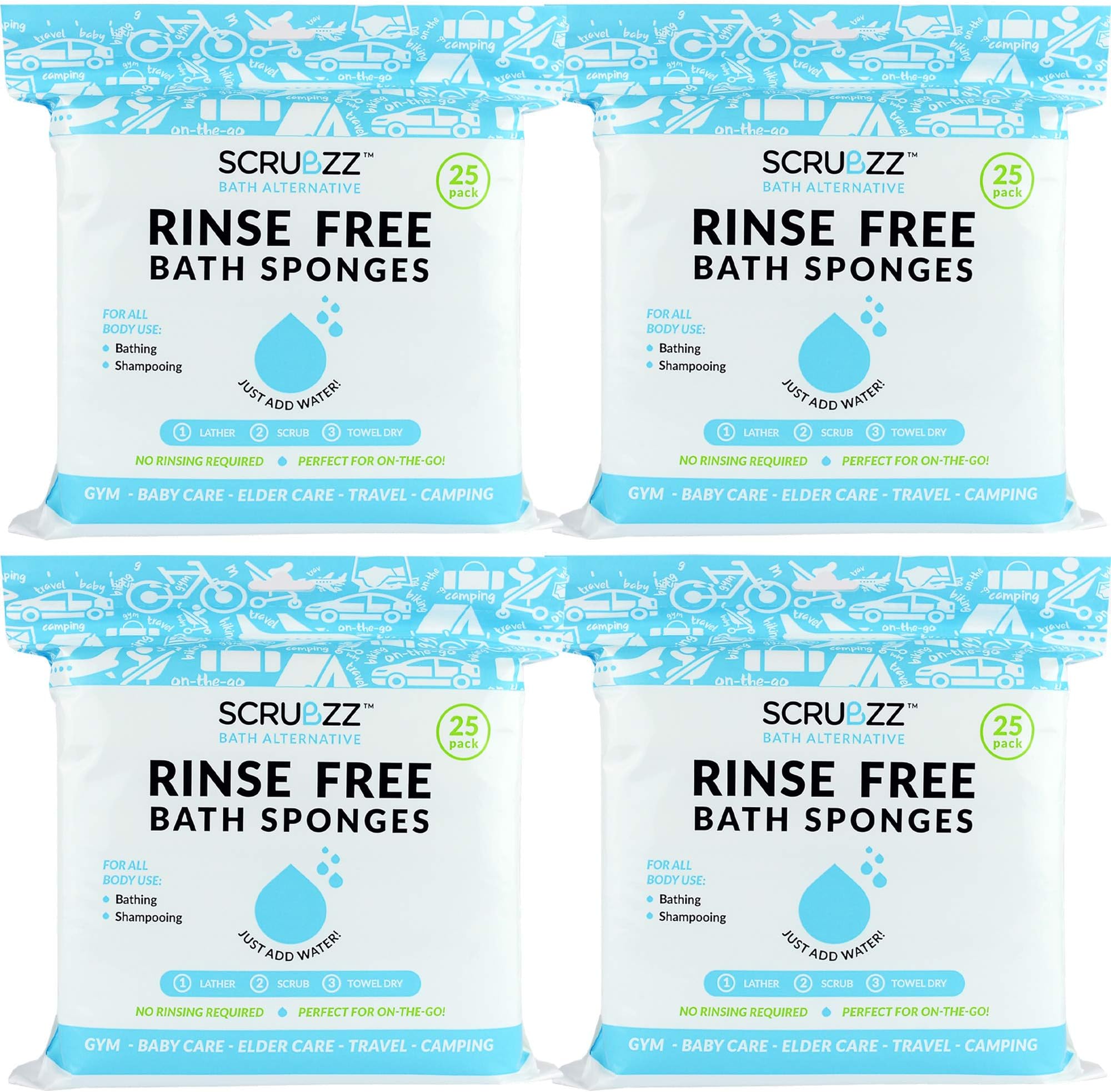 Amazon.com: Scrubzz Rinse Free Bathing Sponges and Shampoo Caps Bundle ...